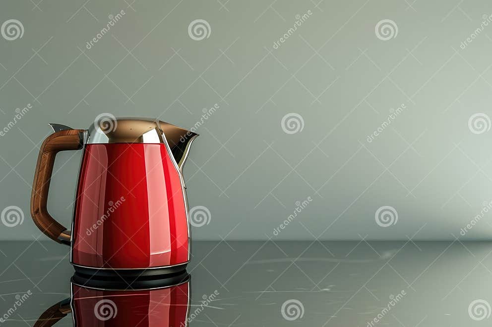 A Bright Red Tea Kettle Sits Atop a Table, Ready for Use Stock Image ...