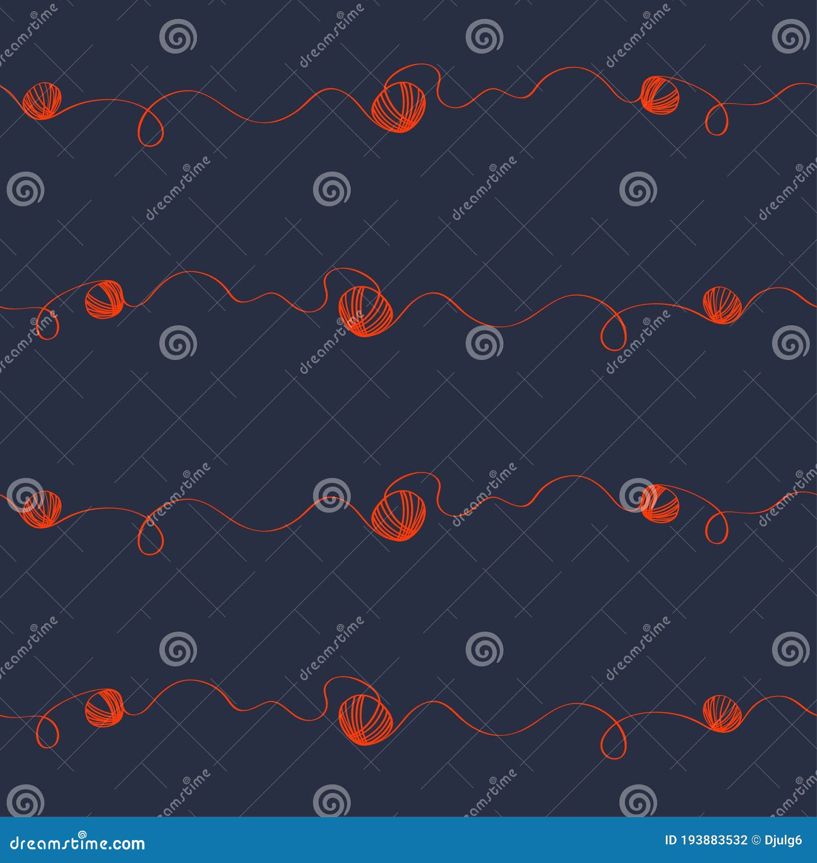 Bright Red Thread with a Ball of Thread Seamless Pattern on a Dark Blue ...
