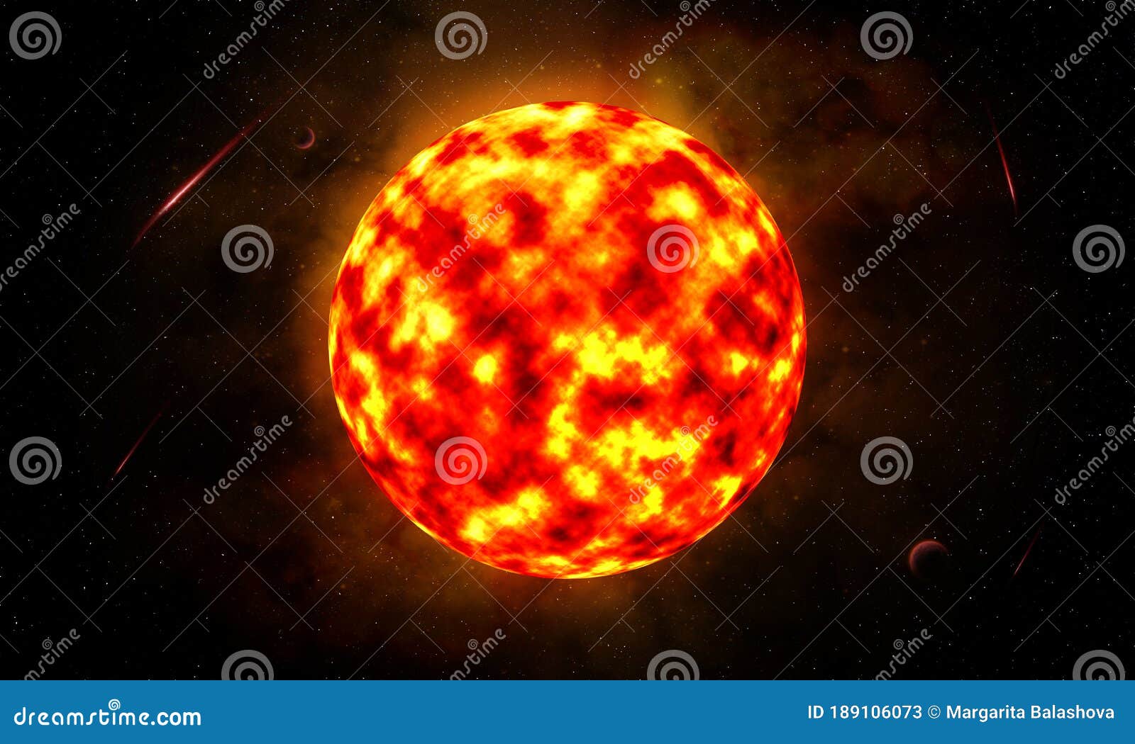 Bright Red-yellow Sun in Space, Abstract Space 3d Illustration ...