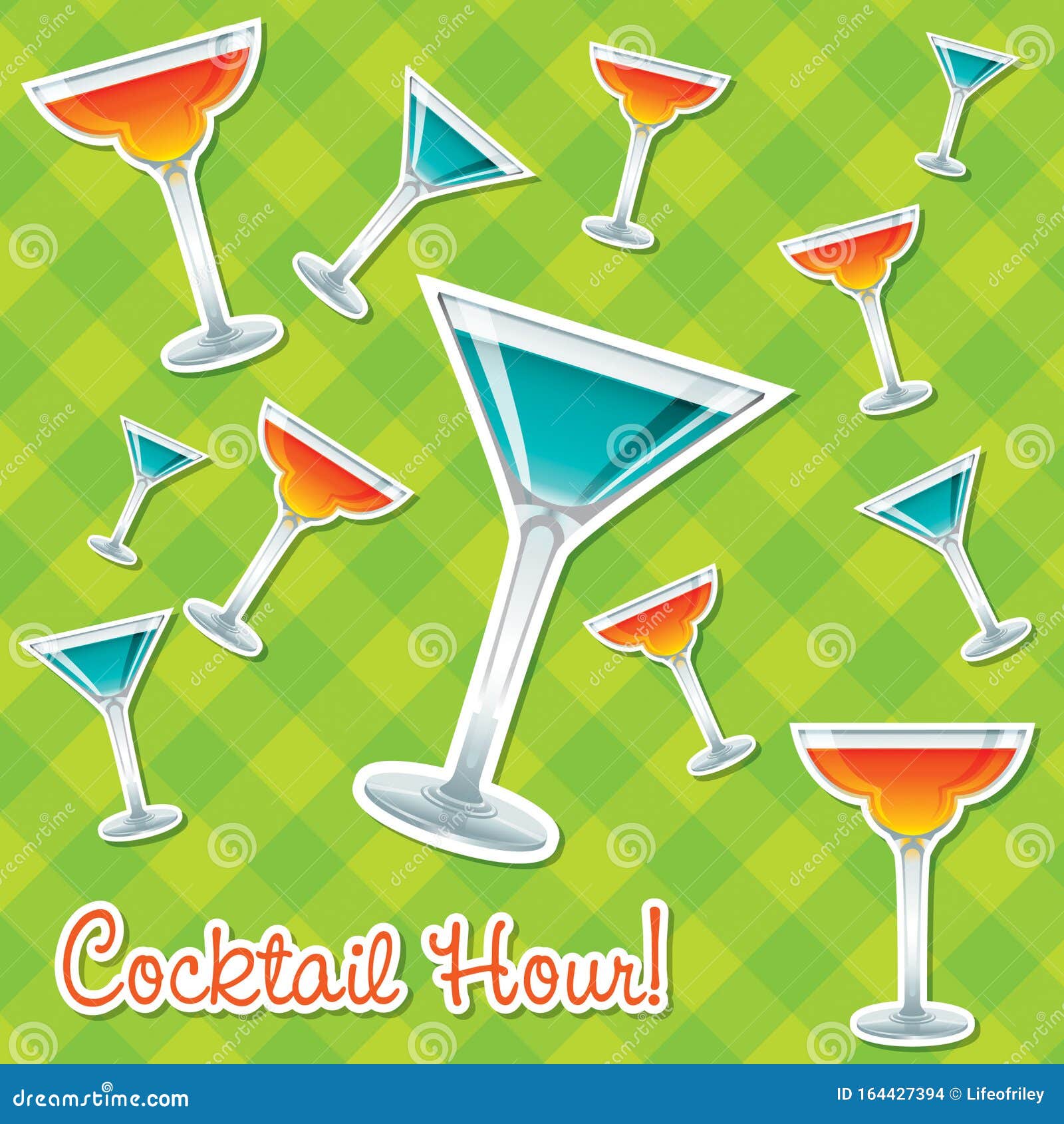 Bright Retro Cocktail Hour Sticker Card Stock Vector - Illustration of ...