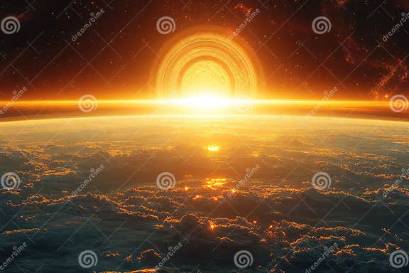 Bright Ringed Galaxy Forming in Deep Space Stock Illustration ...