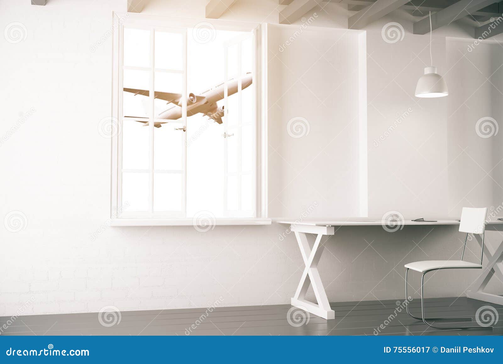 Bright Room with Airplane View Stock Illustration - Illustration of ...