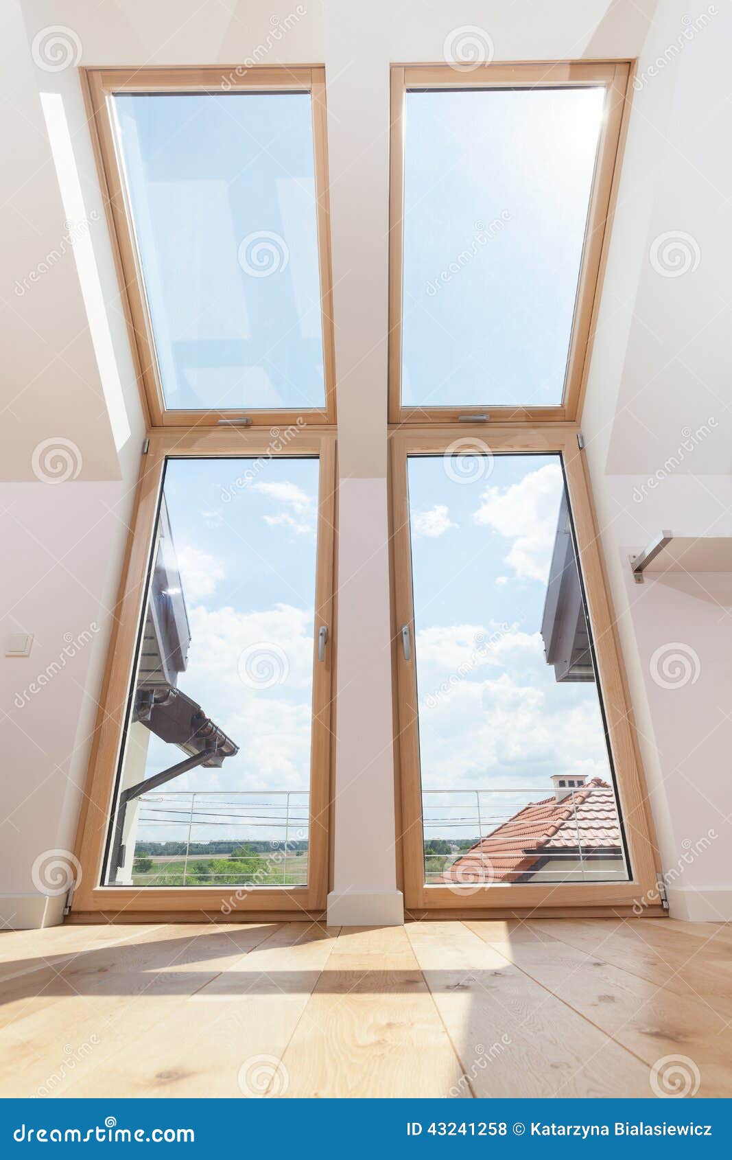 Bright Room with Big Windows Stock Photo - Image of modern, atmosphere ...