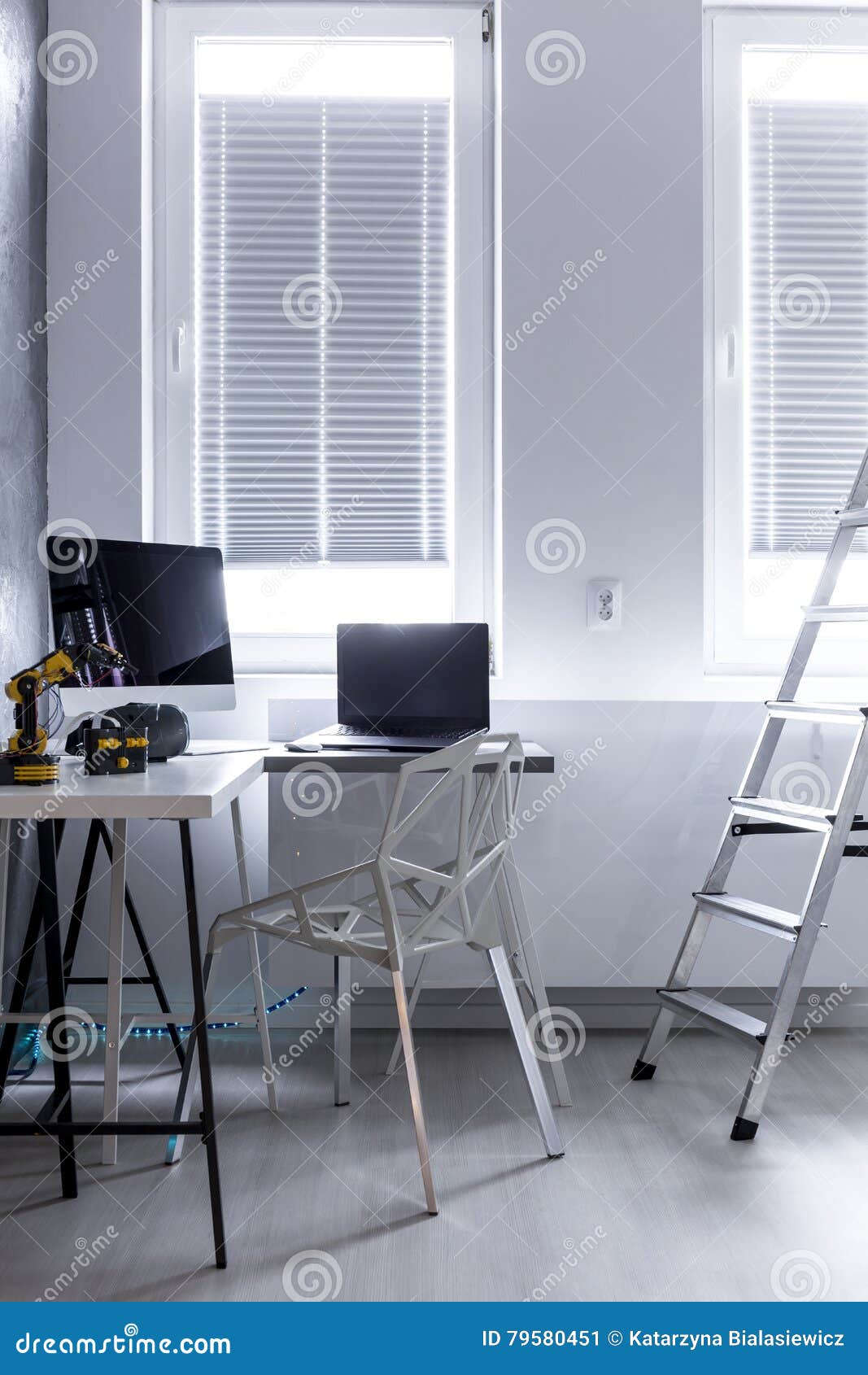 Bright Room with Computer and Robots Stock Image - Image of ...