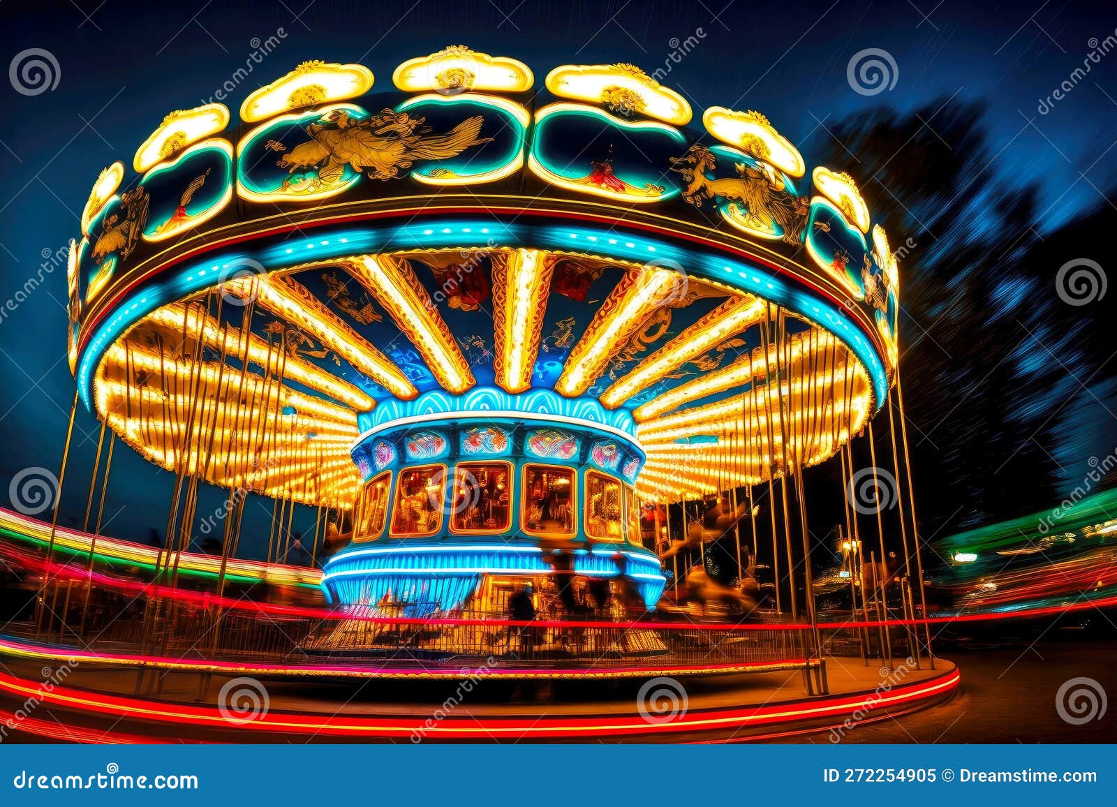Bright Rotating Carousel for Exciting Entertainment in Amusement Park ...