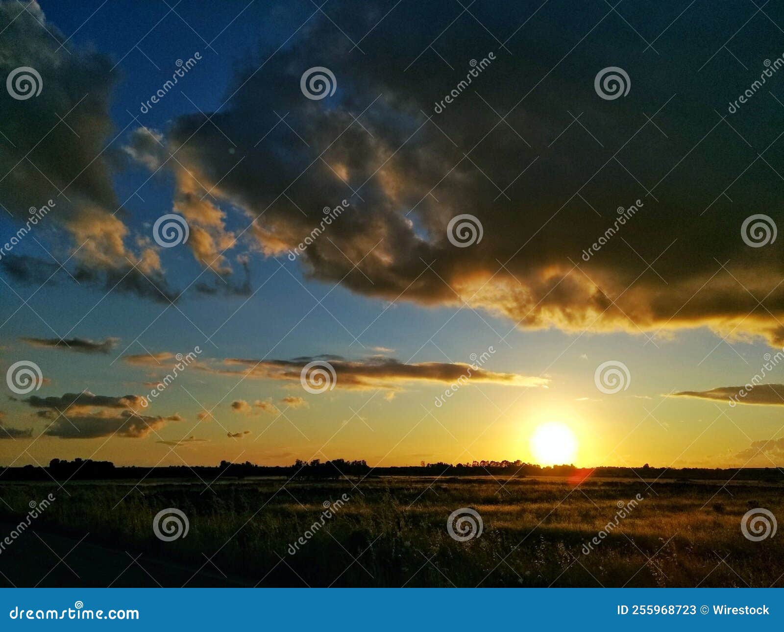 Bright Scenery of Sunset Over the Meadows Stock Image - Image of sunset ...