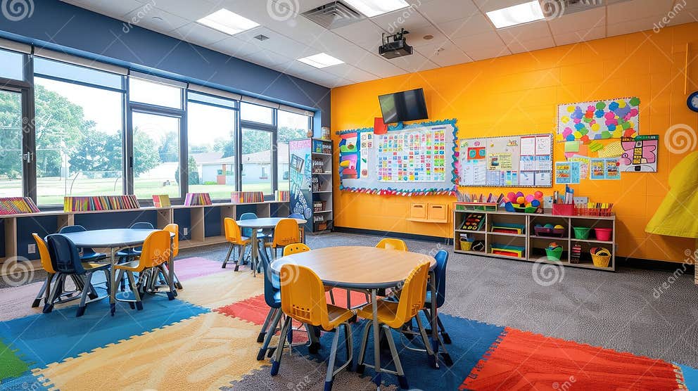 Bright school classroom stock illustration. Illustration of stadium ...