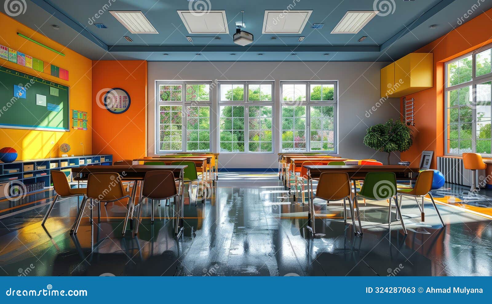 Bright school classroom stock illustration. Illustration of board ...