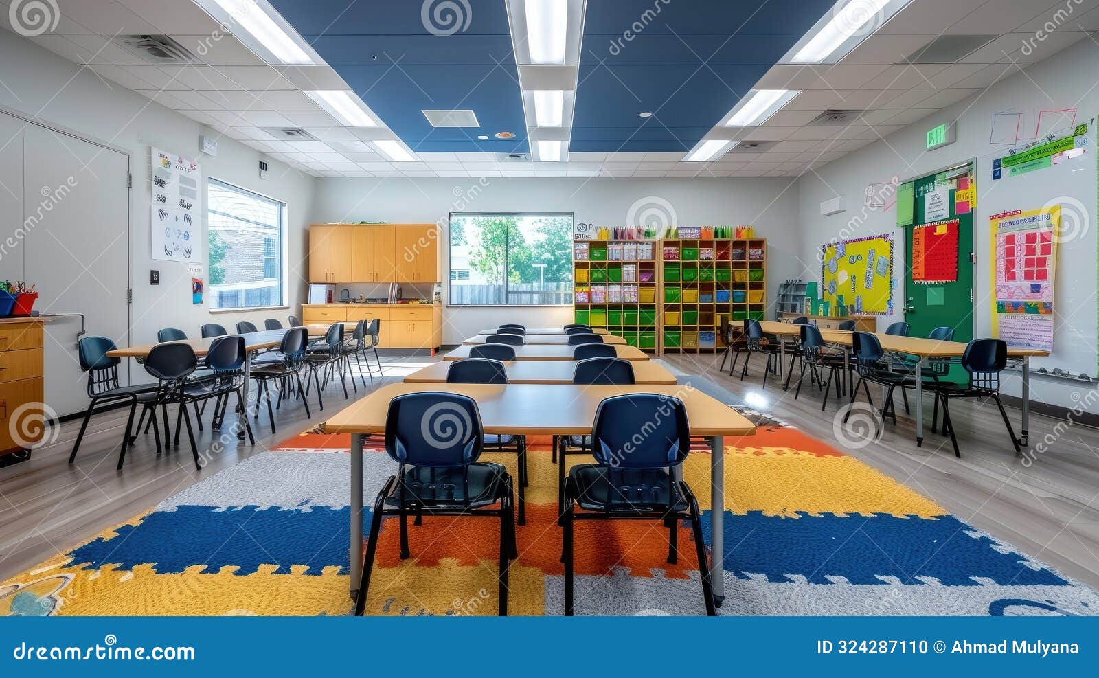Bright school classroom stock illustration. Illustration of education ...