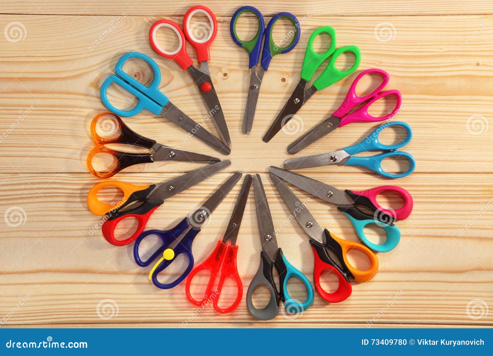 Bright Scissors For Kids On Wooden Background Stock Photo - Image of ...