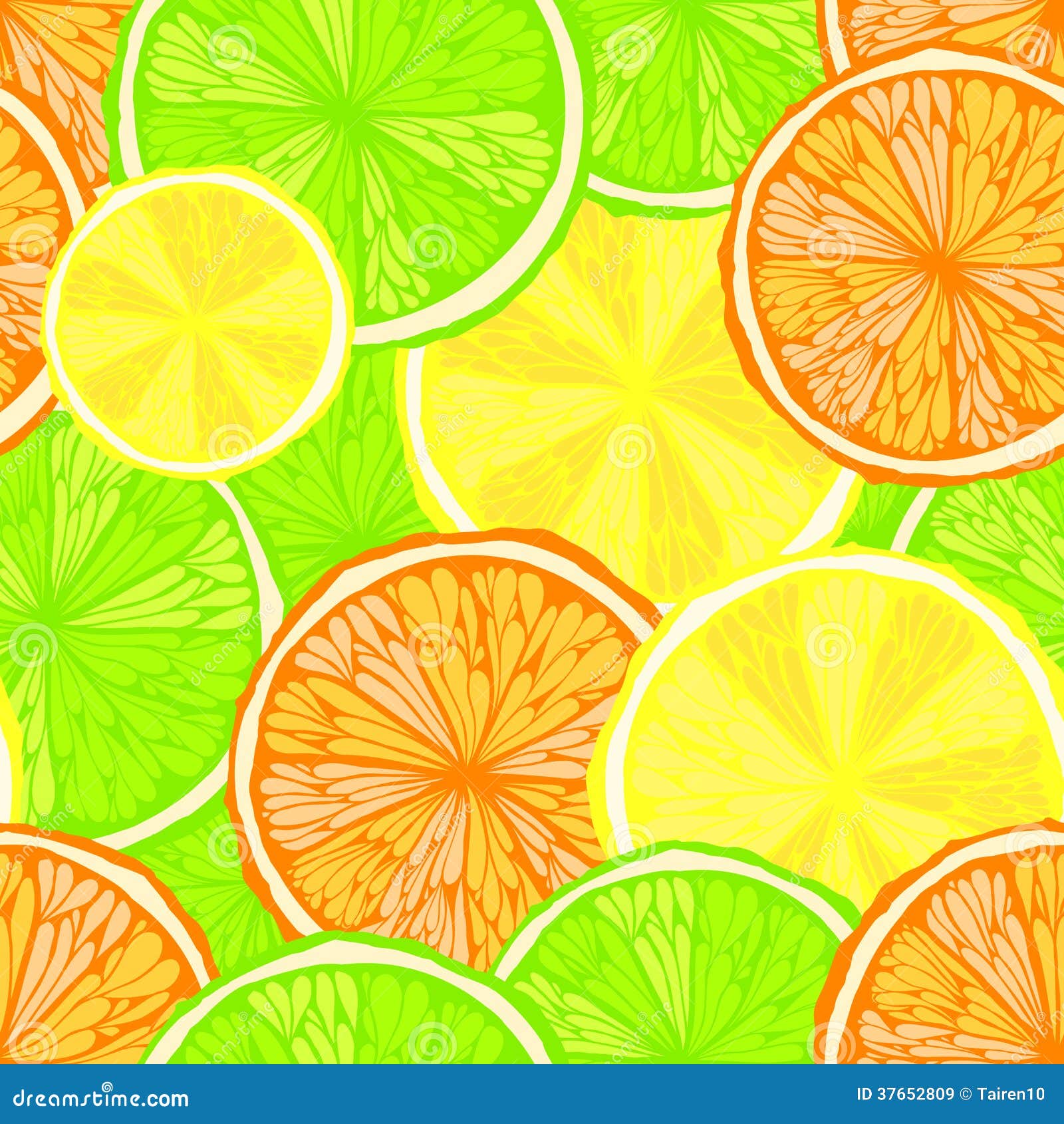 Bright Seamless Background with Oranges, Lemons and Limes Stock Vector ...
