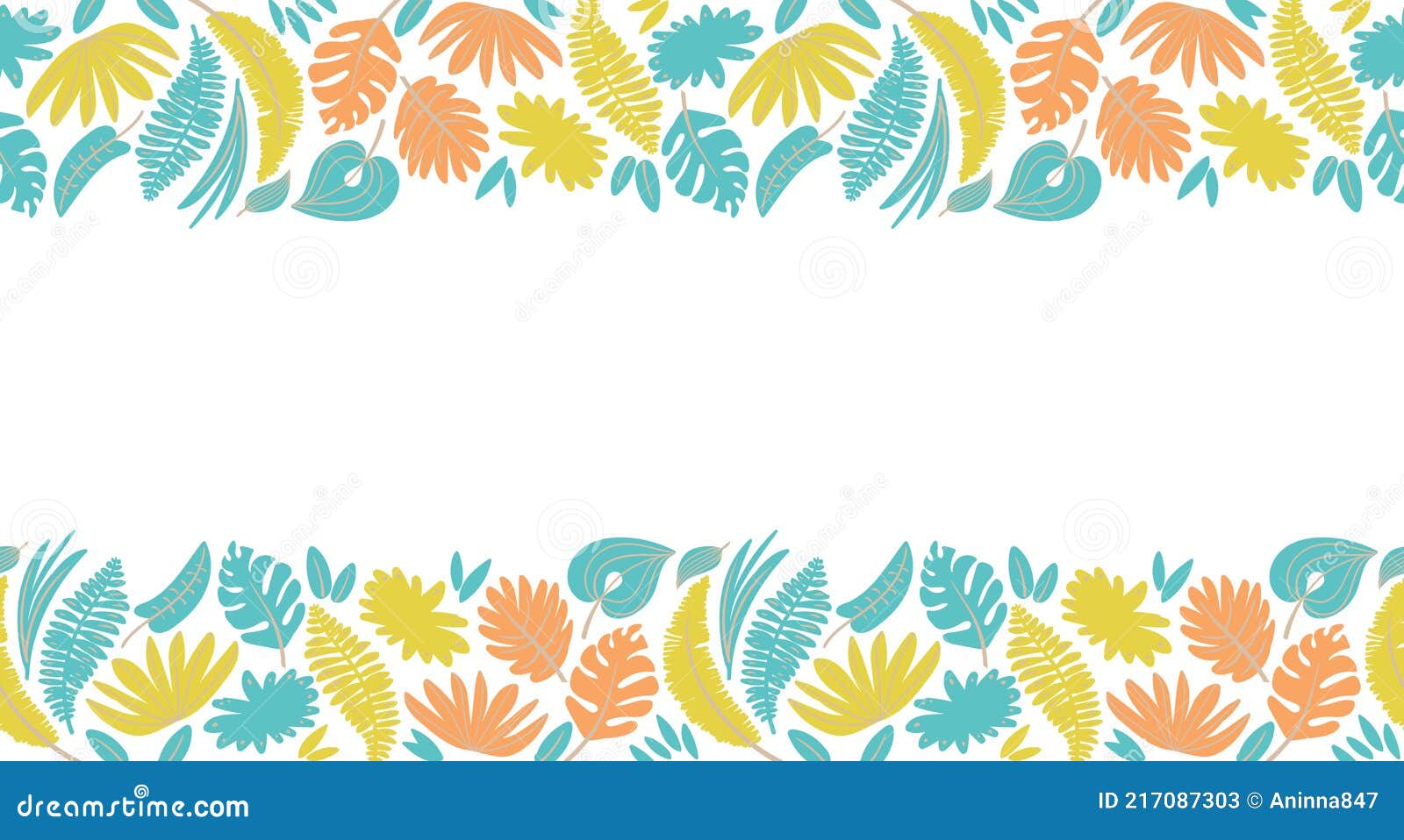 Bright Seamless Border with Various Tropical Leaves for Banner, Header ...