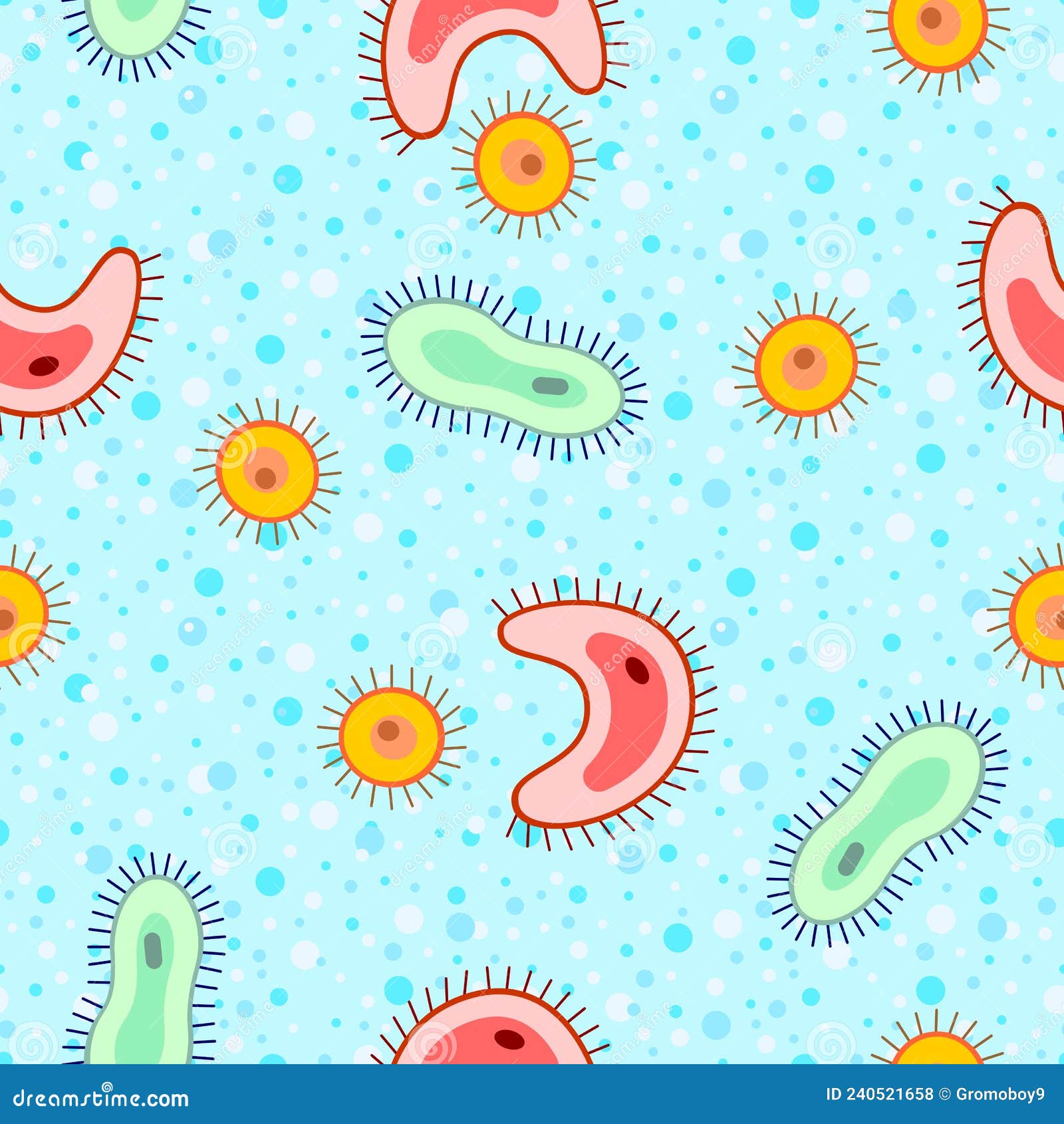 Bright Seamless Multicoloured Pattern with Bacteria on Bubble ...