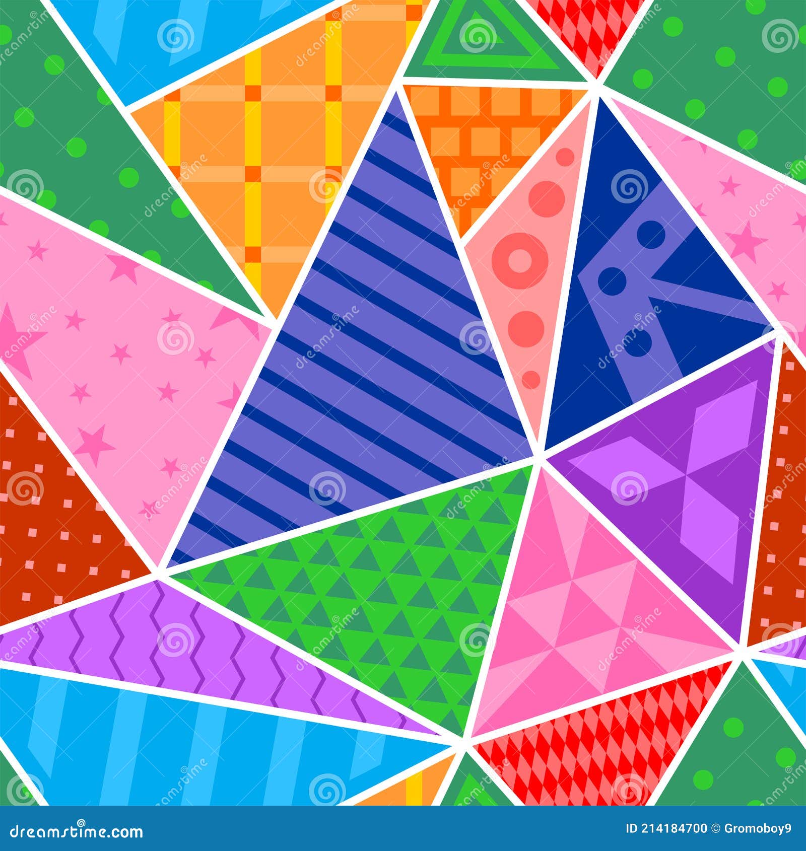 Bright Seamless Patchwork with Abstract Triangle Patterns. Vector ...