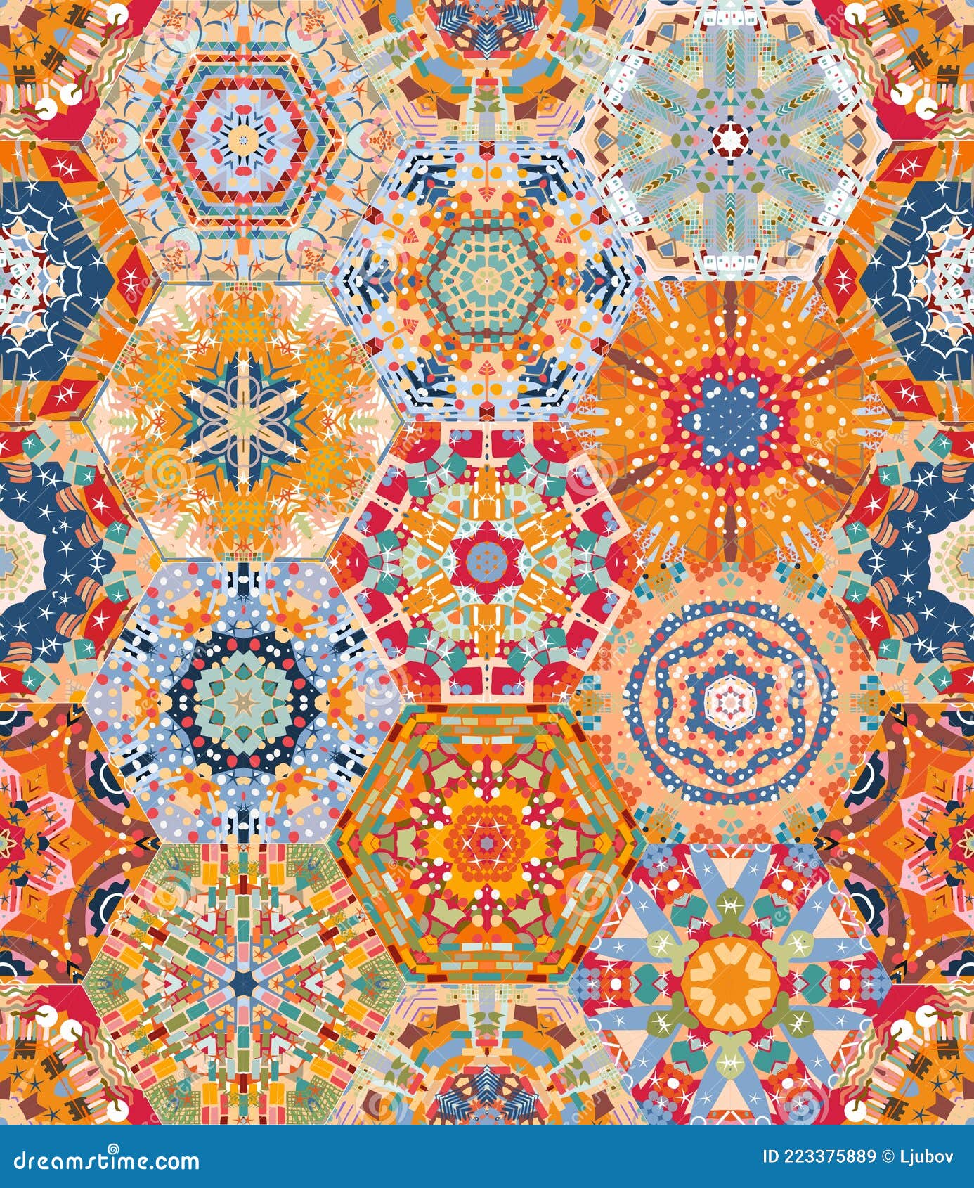 Bright Seamless Patchwork Design from Colorful Hexagonal Patterns ...