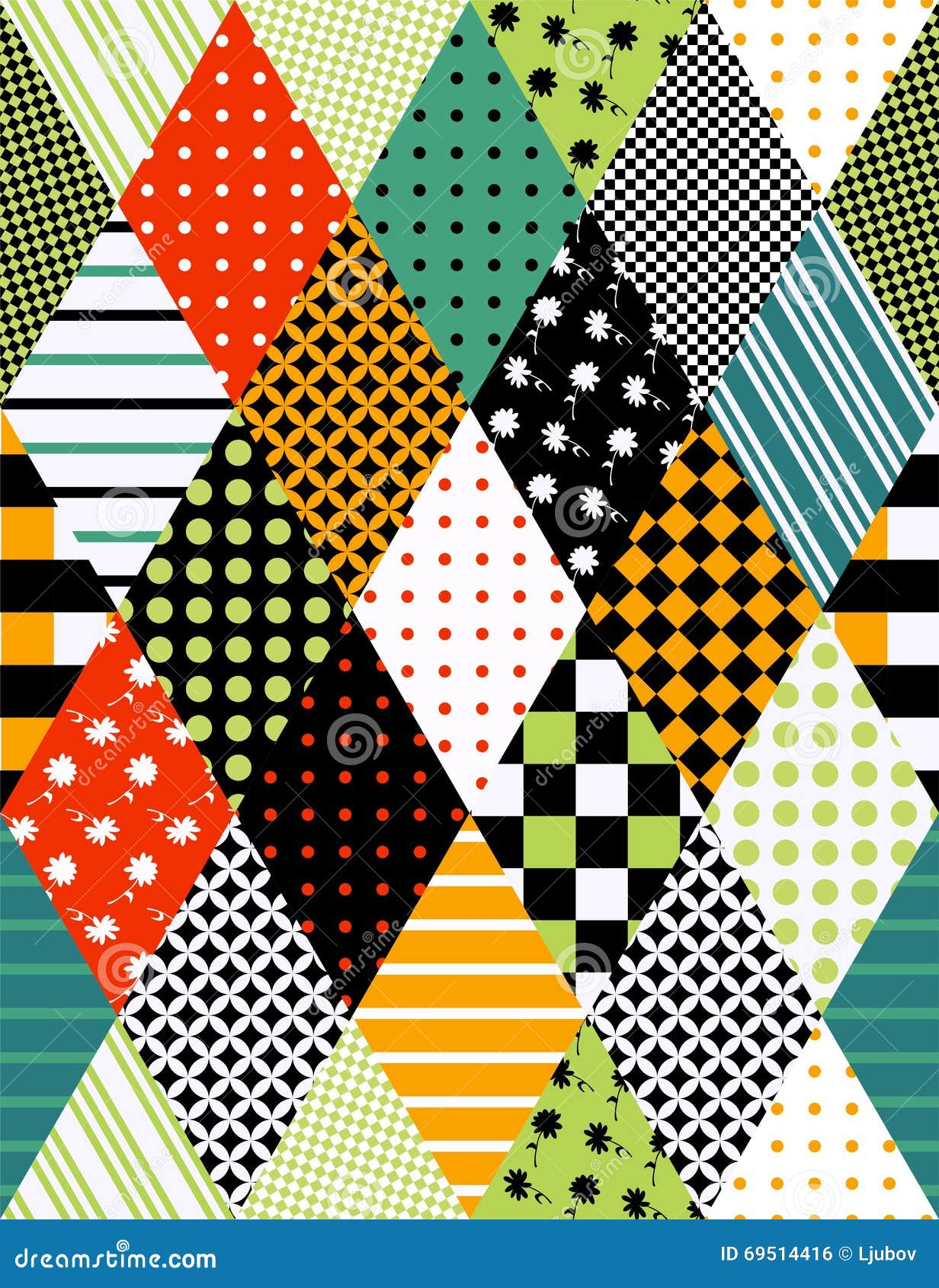 Bright Seamless Patchwork Pattern from Rhombus Elements. Stock Vector ...