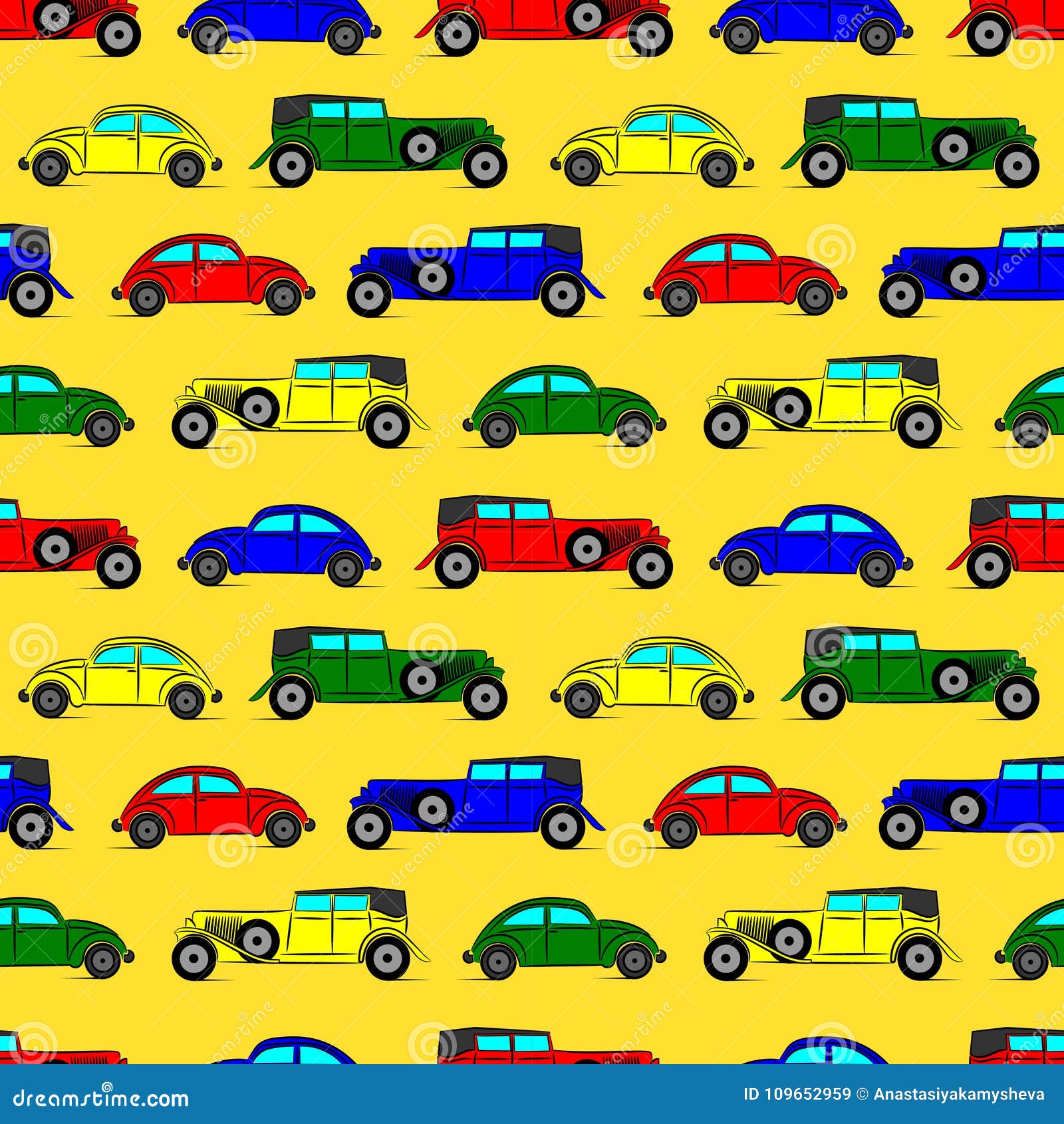 Bright Seamless Pattern with Old Fashioned Vintage Cars Stock ...