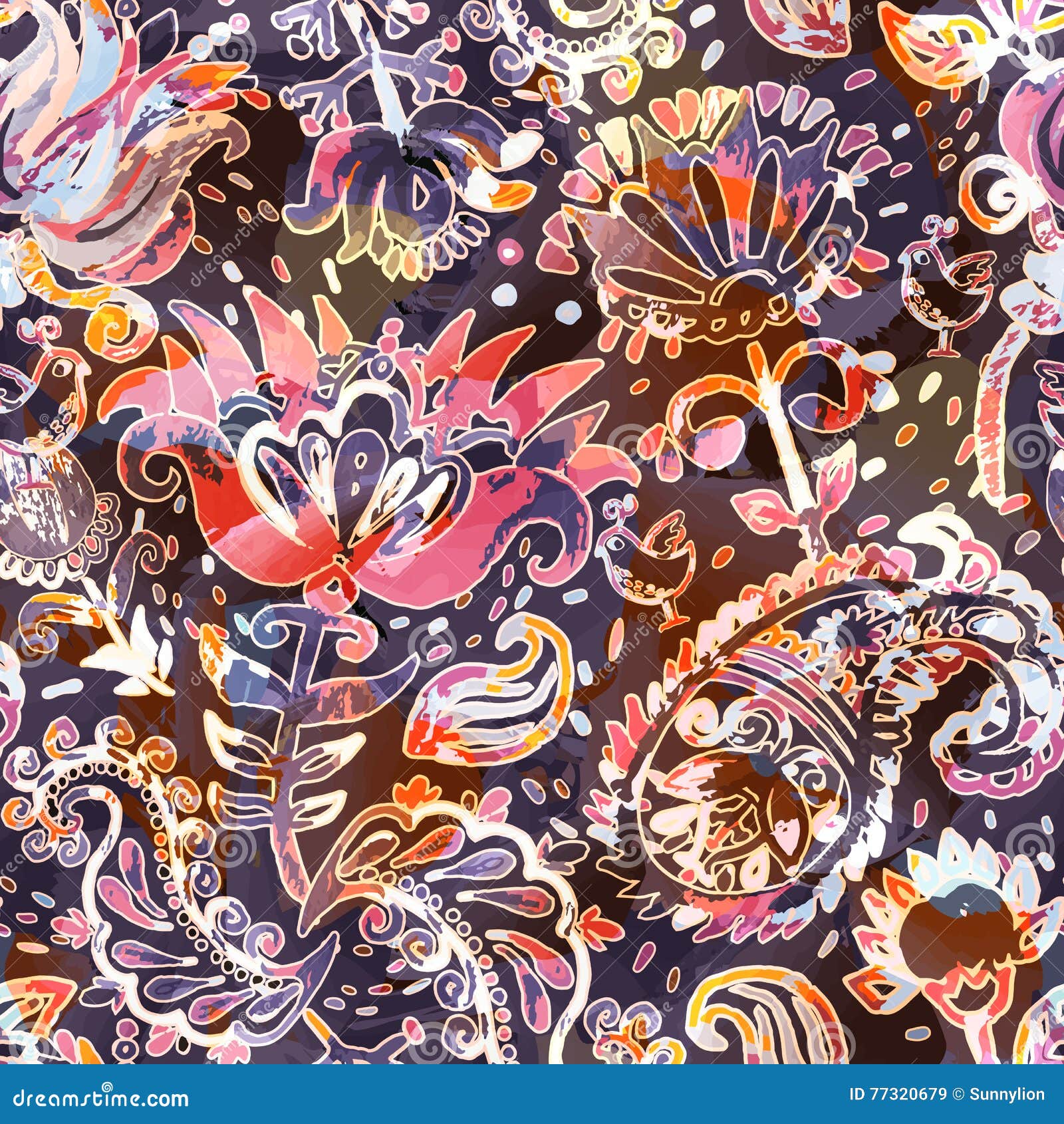 Bright Seamless Pattern in Paisley Style Stock Vector - Illustration of ...