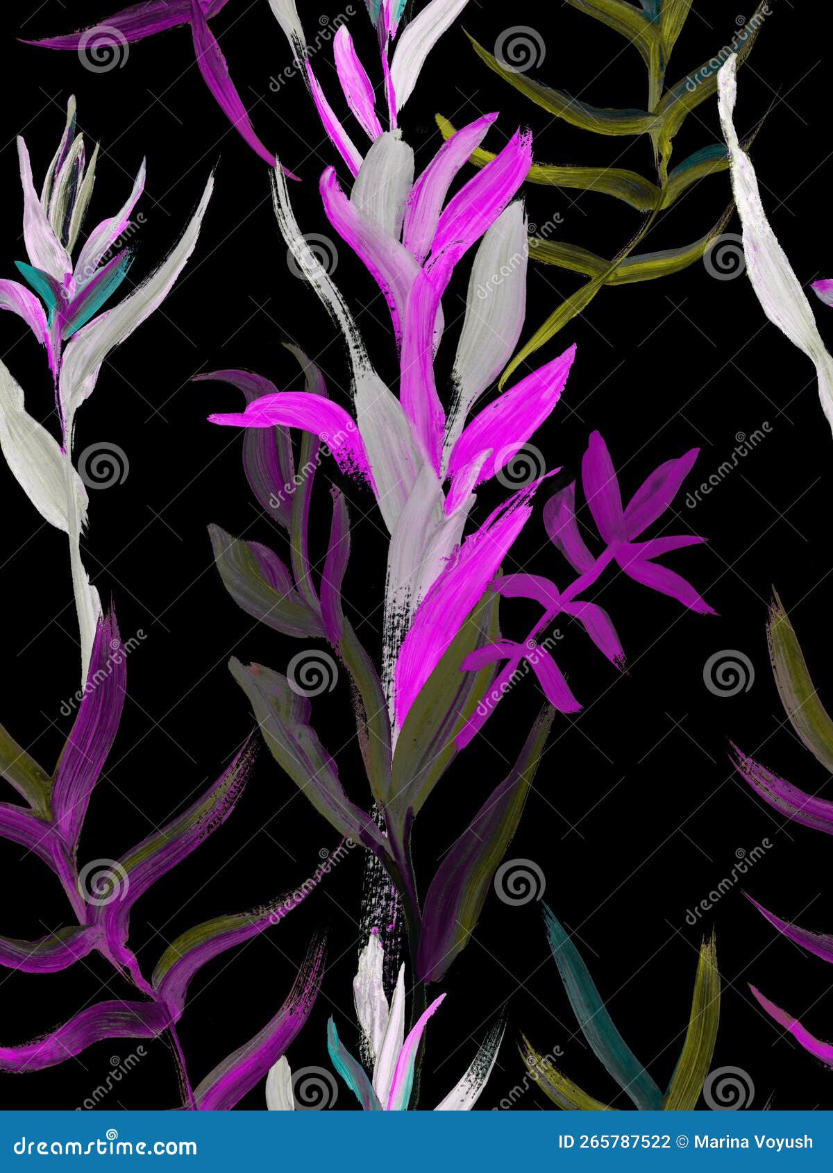 Bright Seamless Pattern with Pink Tropical Flowers and Leaves Stock ...