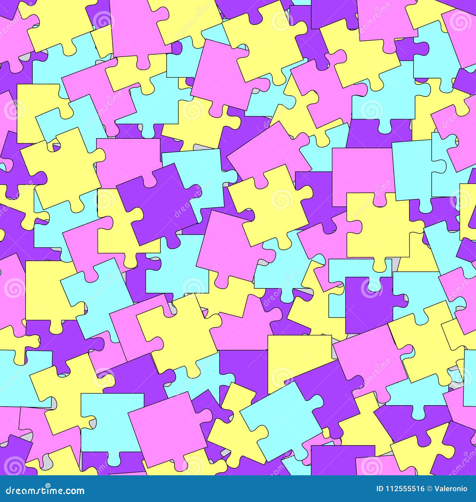 Bright Seamless Pattern with Random Distributed Puzzles of Yellow, Pink ...
