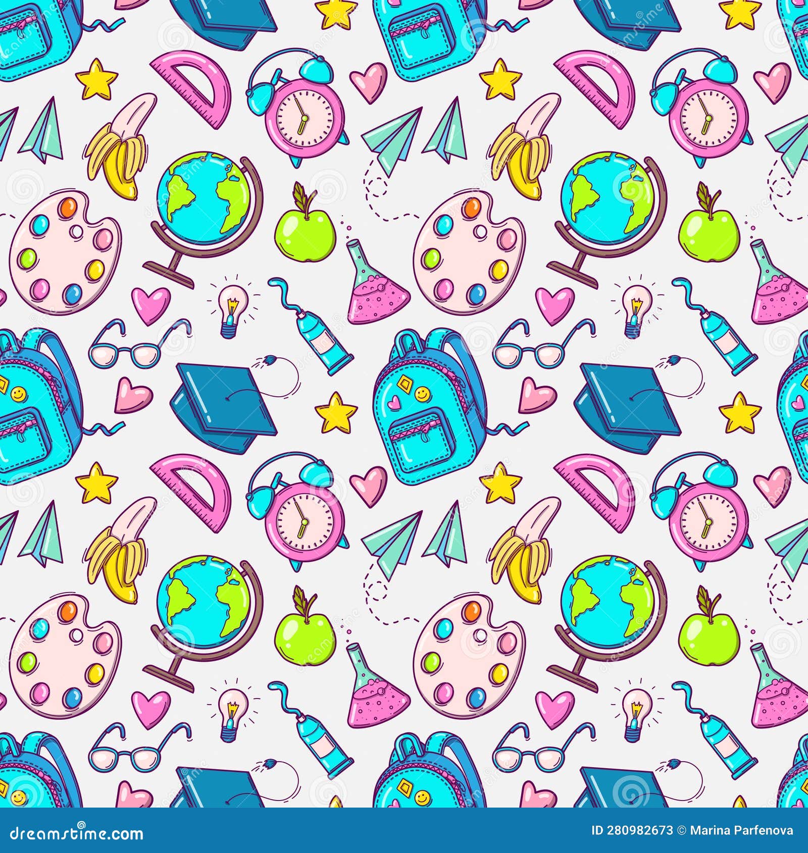 Bright Seamless Pattern with School Supplies and Creative Elements in ...