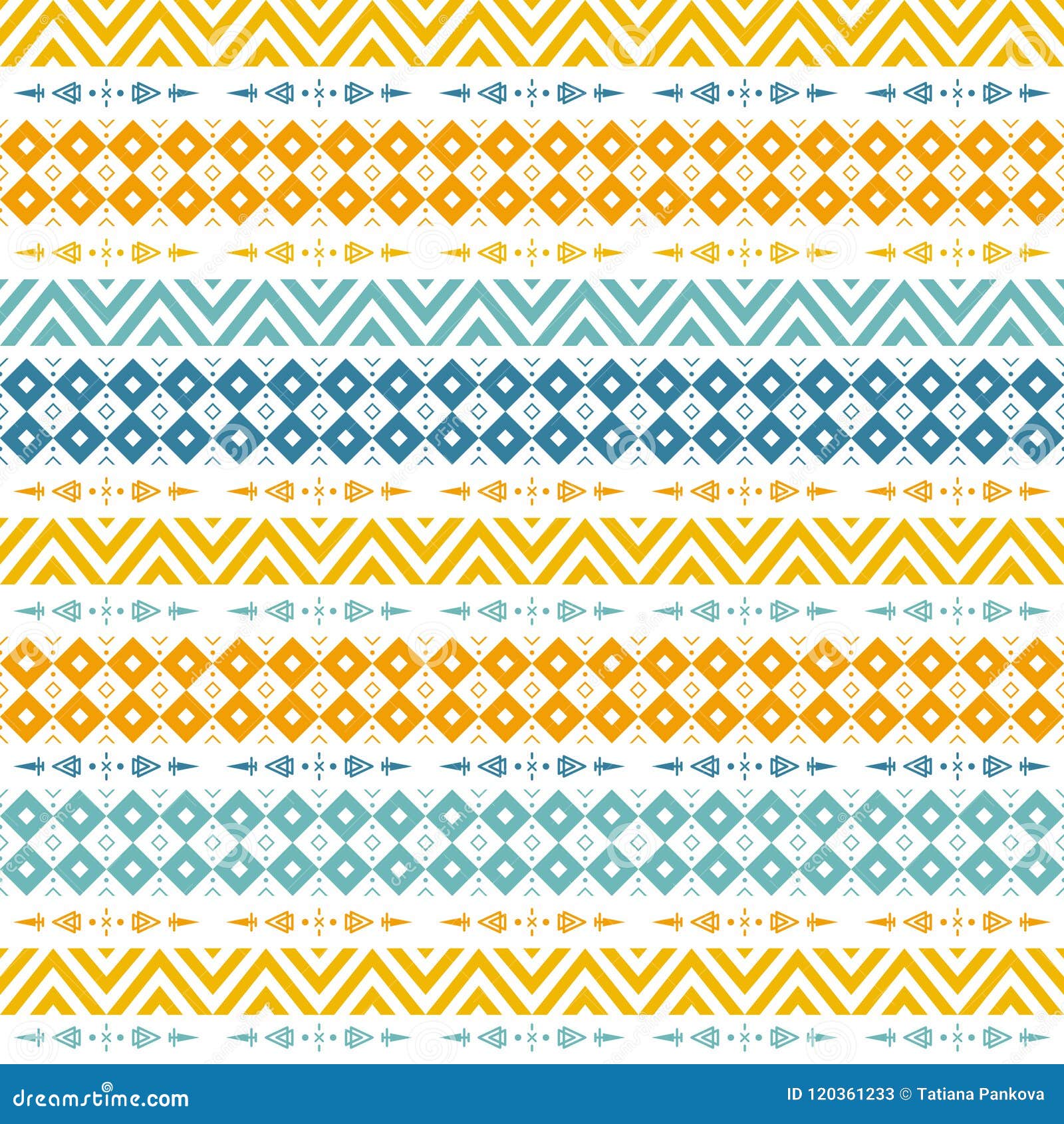 Bright Seamless Pattern with Tribal Yellow and Blue Elements Stock ...