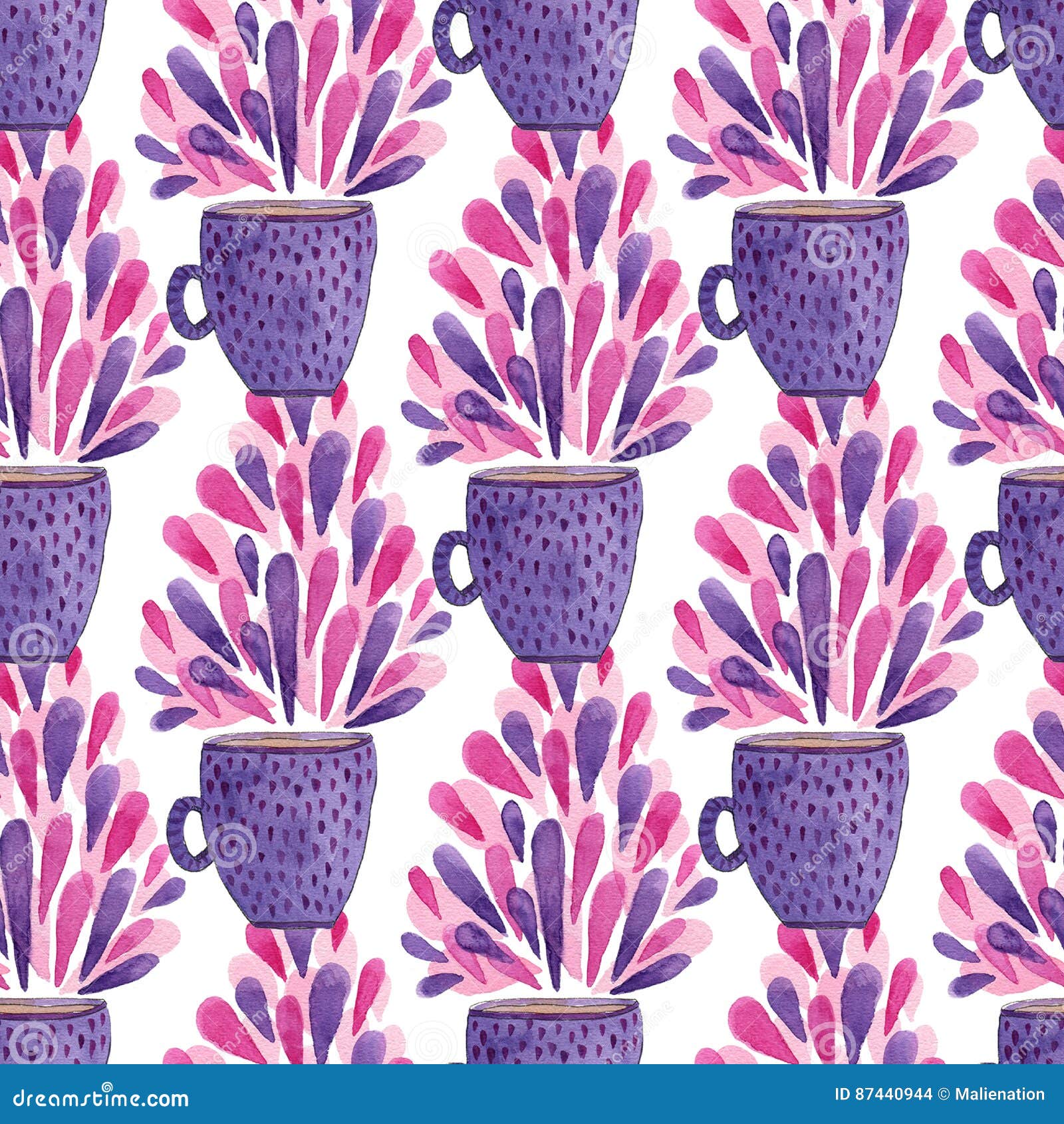 Bright Seamless Pattern. Watercolor Texture with Tea Cups Stock ...
