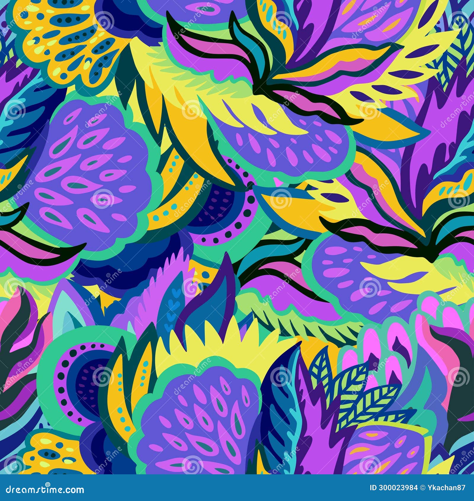 Bright Seamless Psychedelic Pattern with Abstract Colorful Elements ...