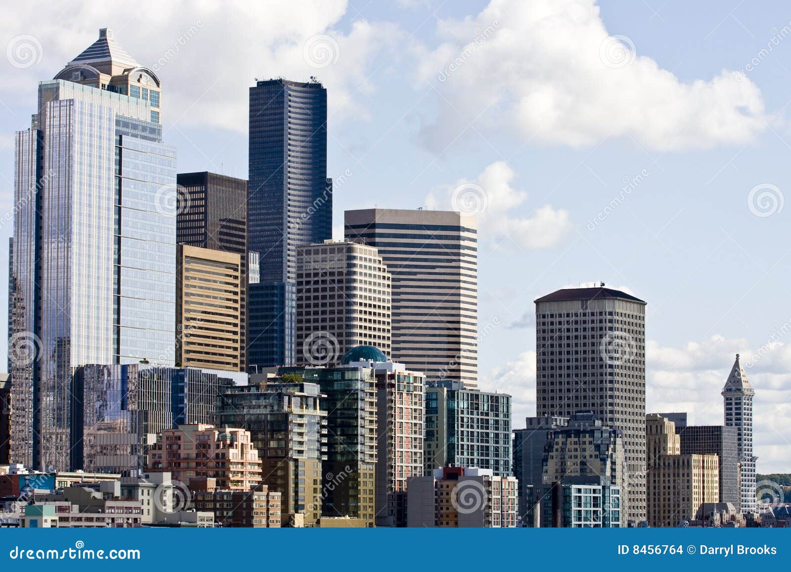 Bright Seattle Skyline stock photo. Image of construction - 8456764