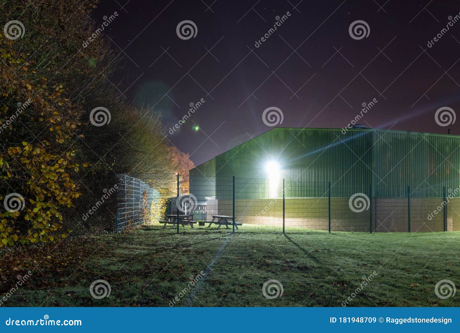 A Bright Security Light on an Warehouse on an Industrial Estate at ...