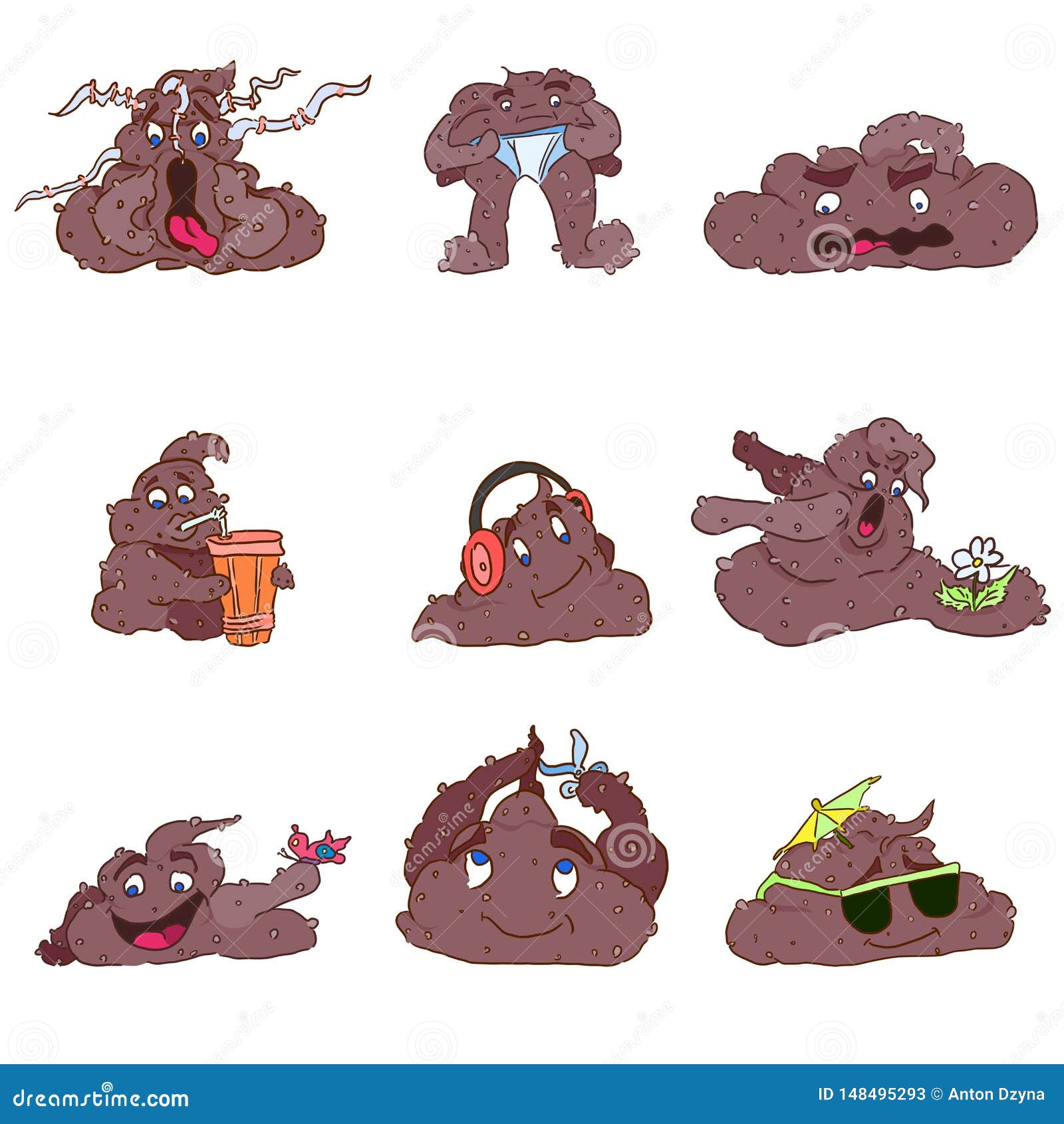 Selection Of Poop Characters On A White Background Emotions Stock Photo ...