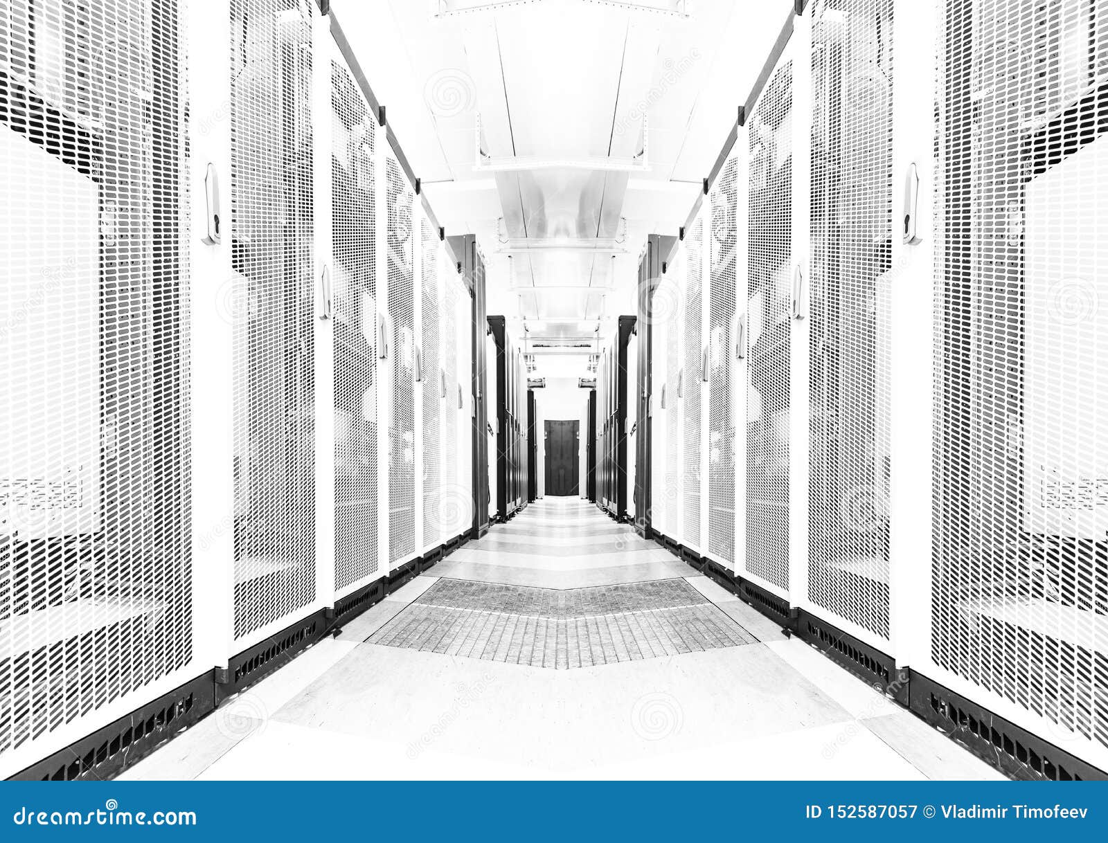 Bright Server Room Data Center Storage Interior. Black and White Toning ...