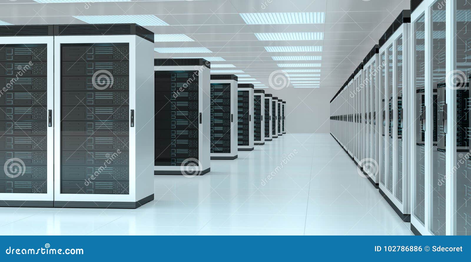 Server Room Data Center Interior 3D Rendering Stock Illustration ...