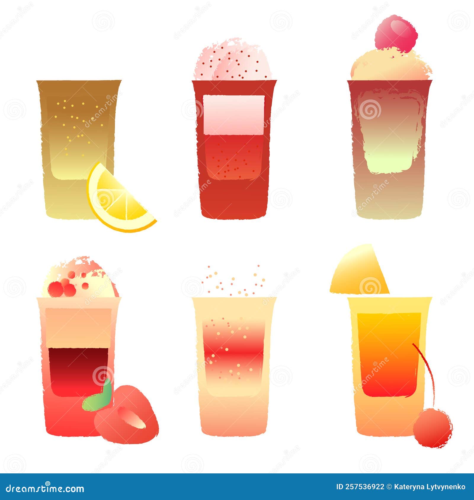 Bright Set of Alcohol Drinks Shooter Glass. Vector Image with Texture ...