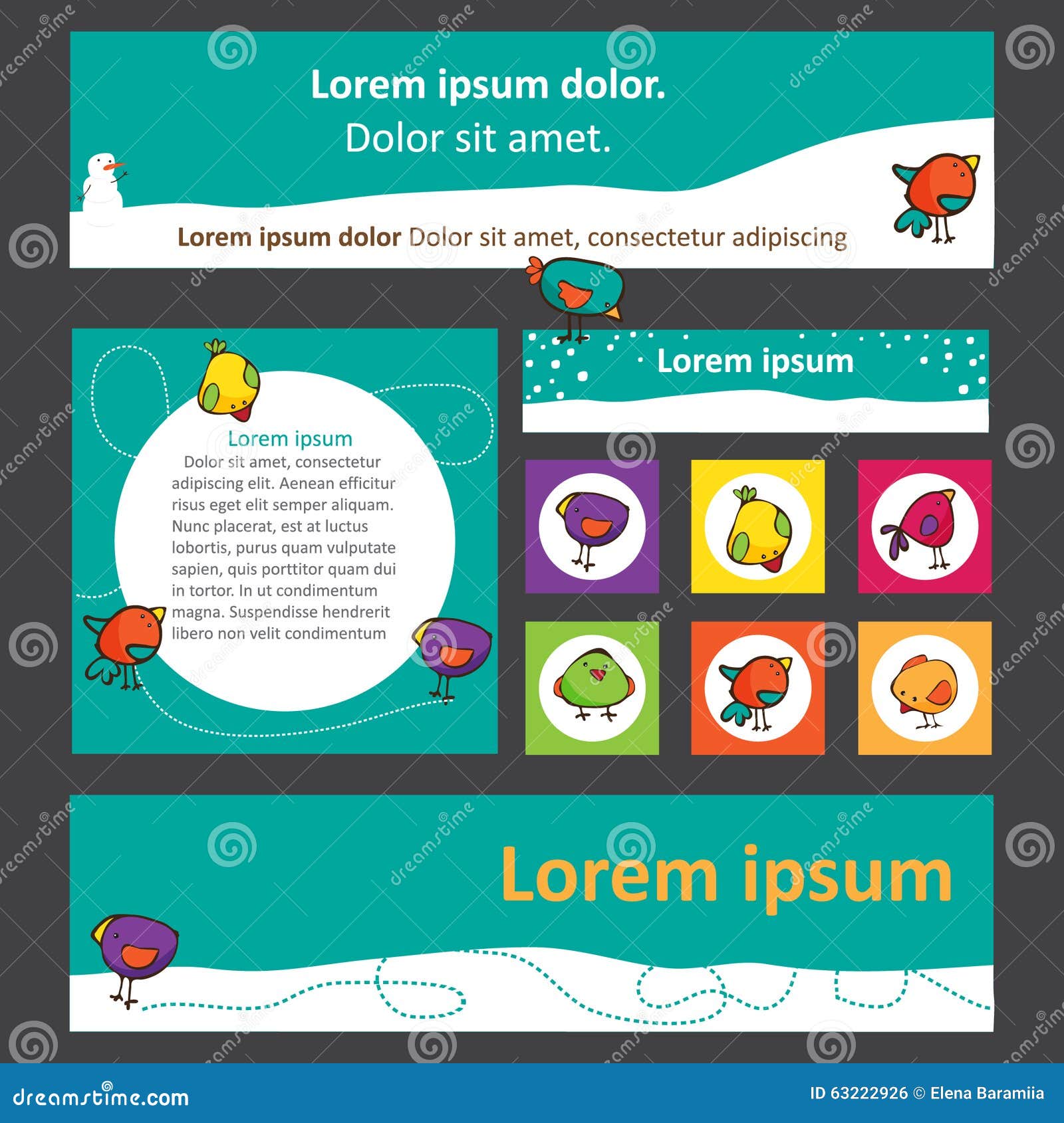 Bright Set of Banners for Web Design with Cute Birds Stock Vector ...