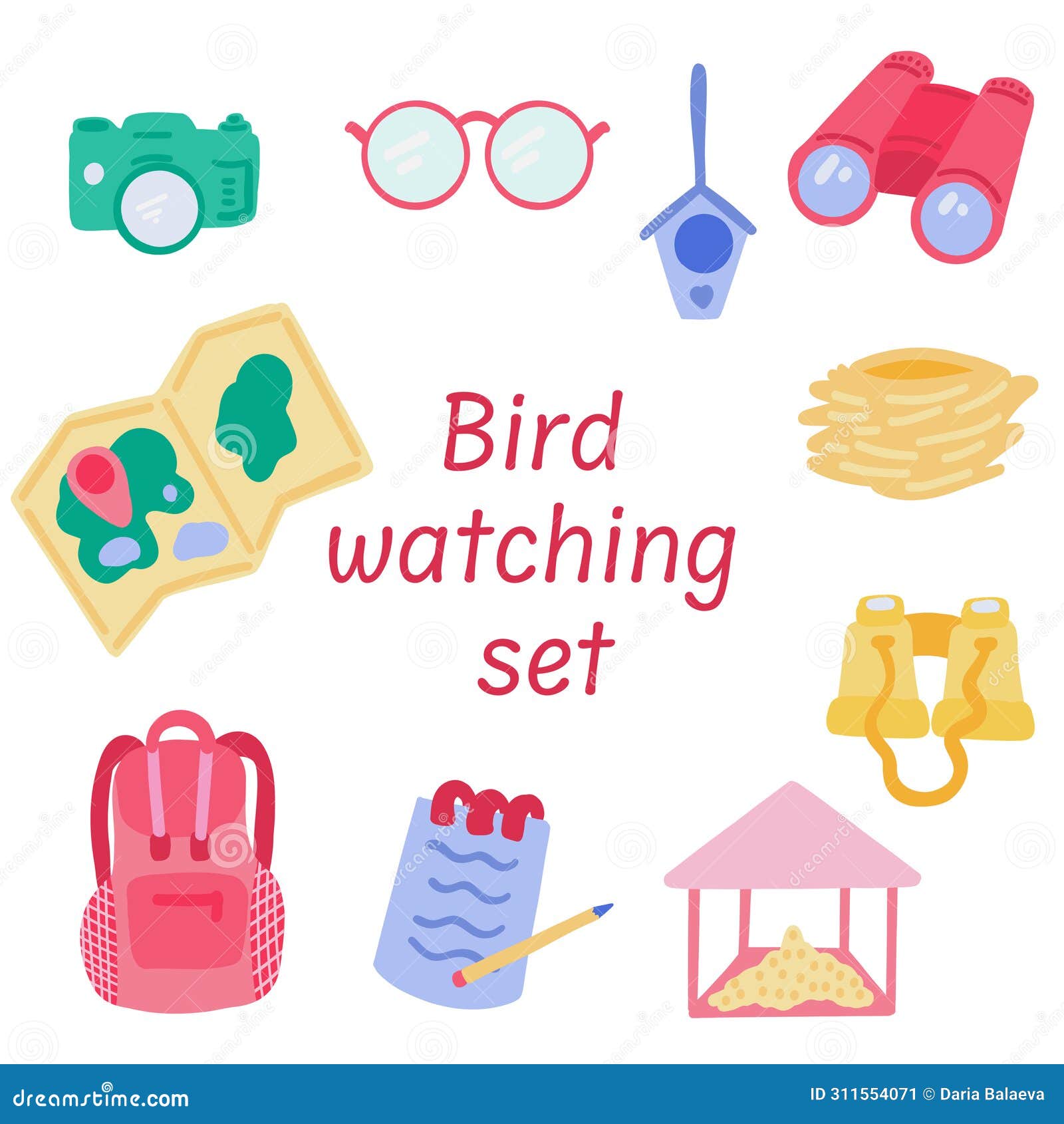 Bright Set of Flat Design Elements of Birds Watching Stock Vector ...