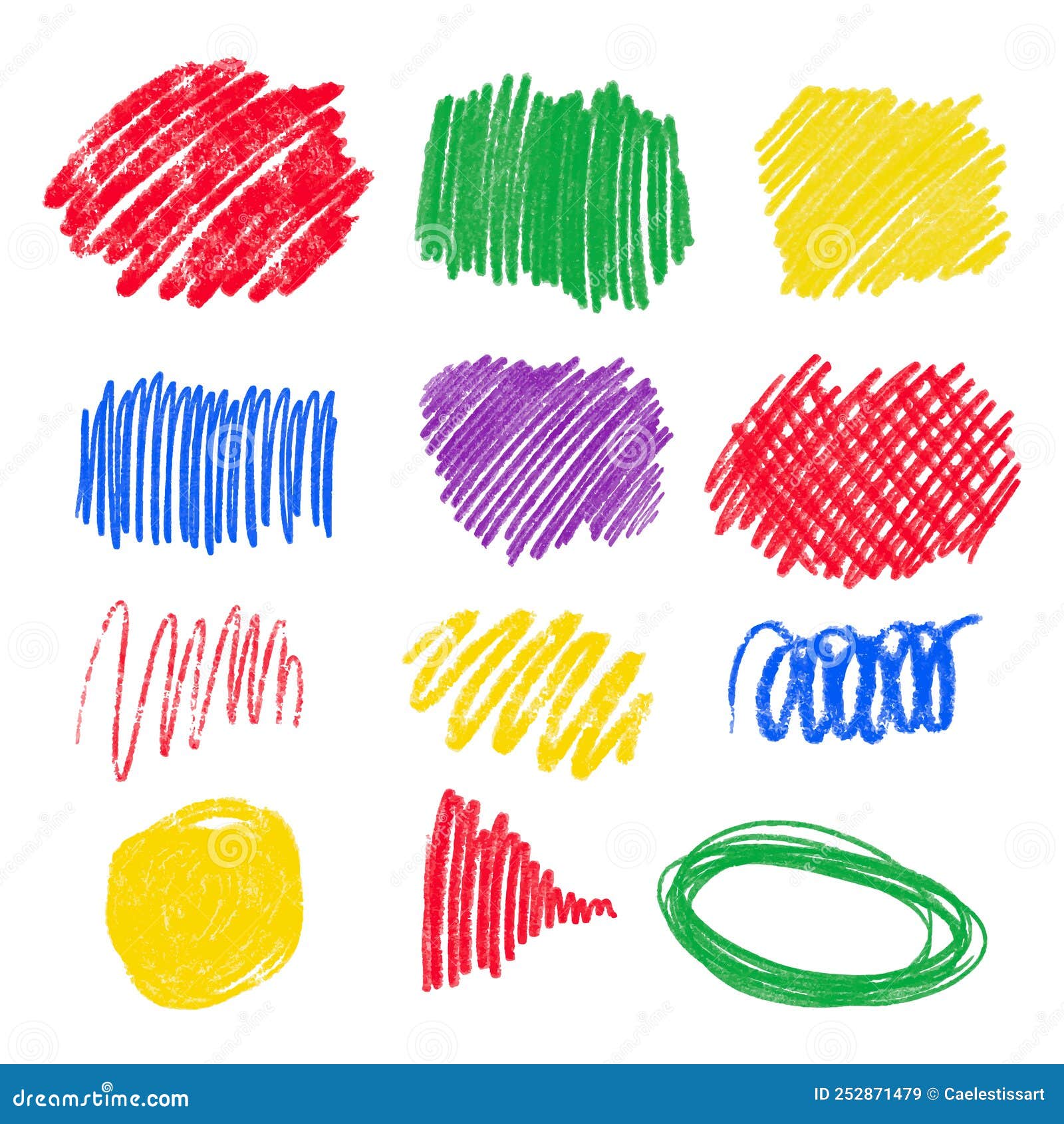 Bright Set of Hand Drawn Colored Pencil Wax Crayon Scribbles on White ...