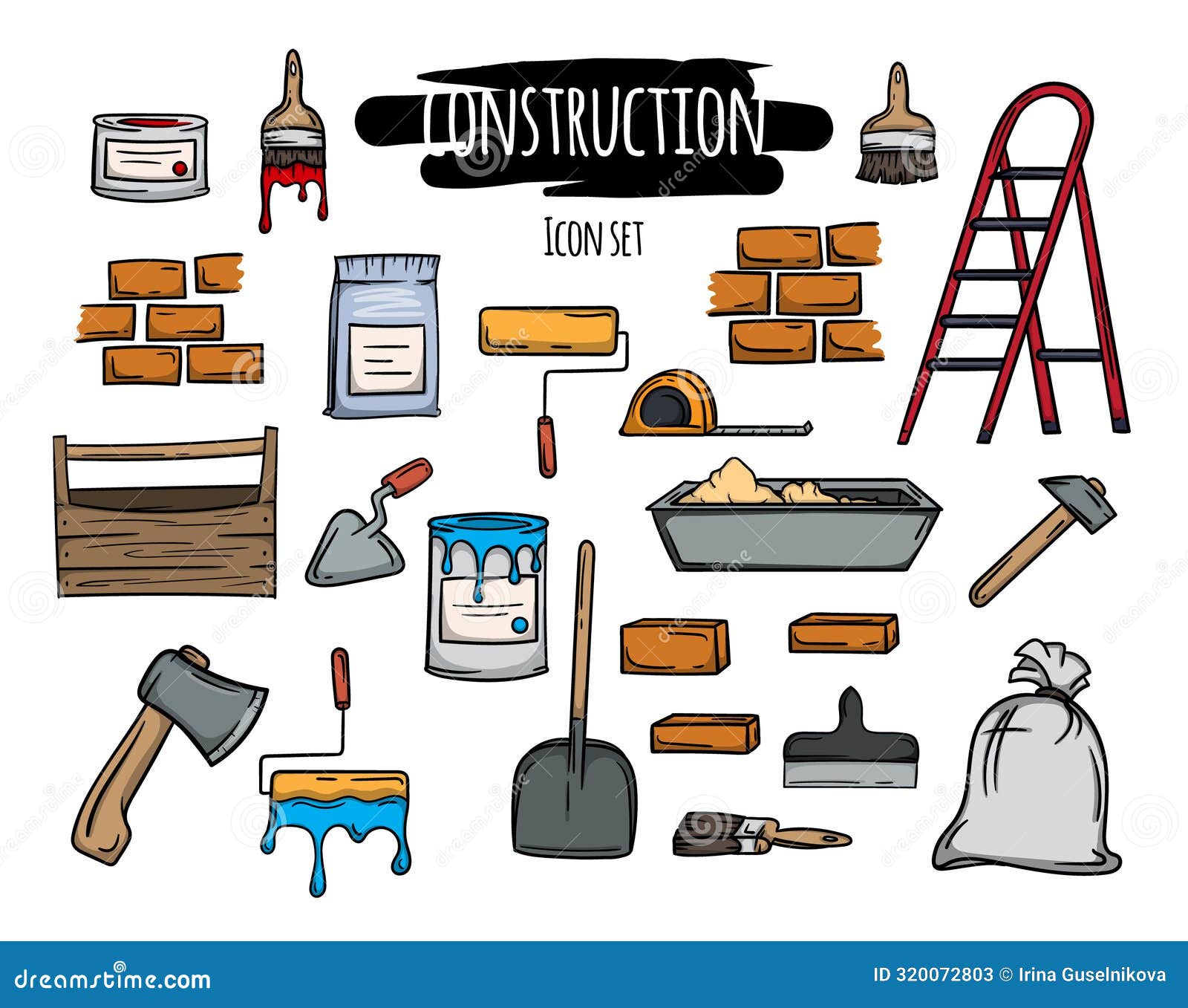 Bright Set of Icons of Construction, Repair, Materials and Tools ...