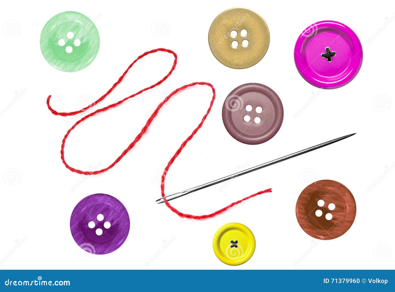 Bright Sewing Buttons and Needle with Thread Isolated on White Stock ...