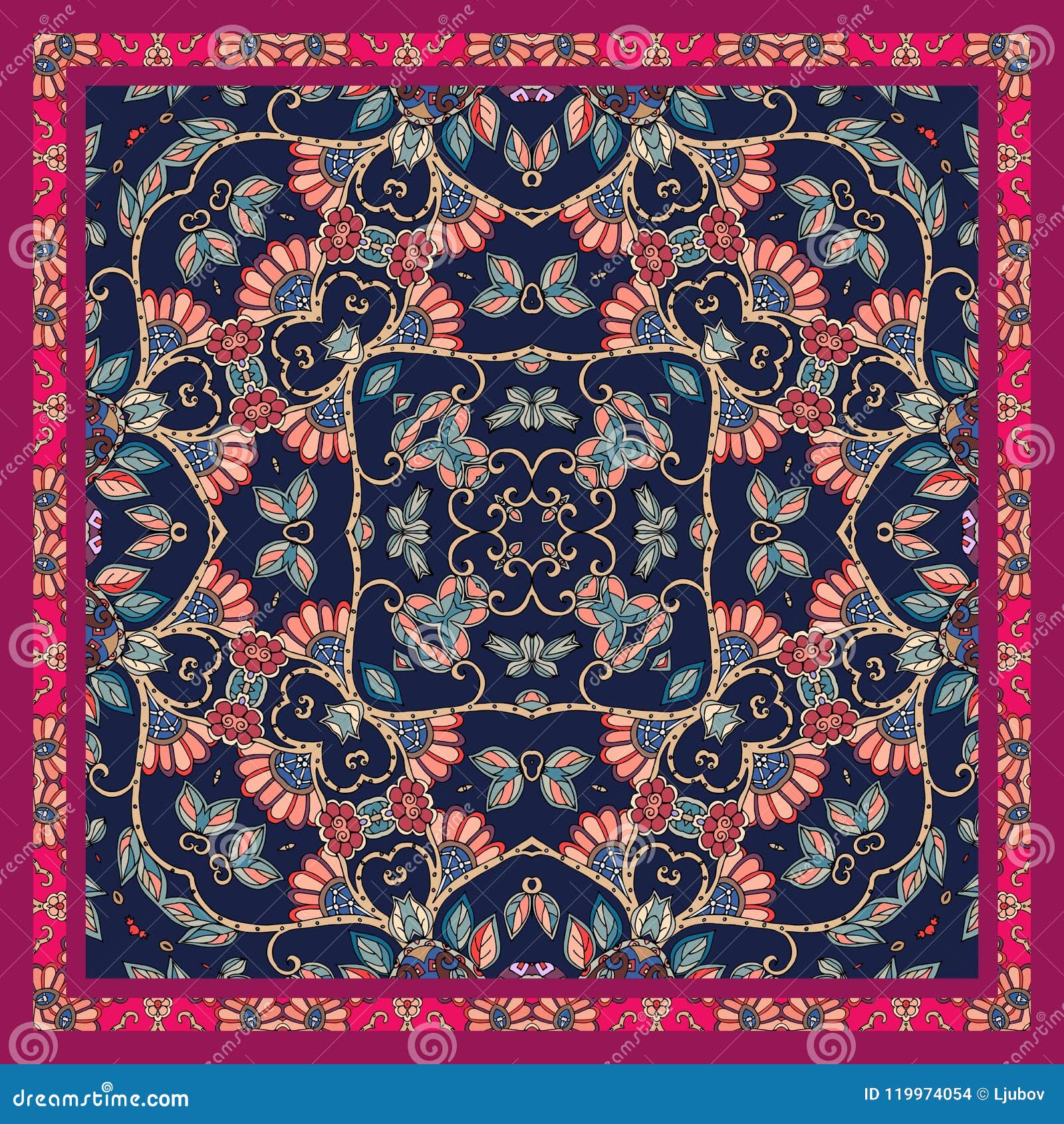 Bright Shawl in Ethnic Style with Ornamental Frame. Beautiful Vector ...