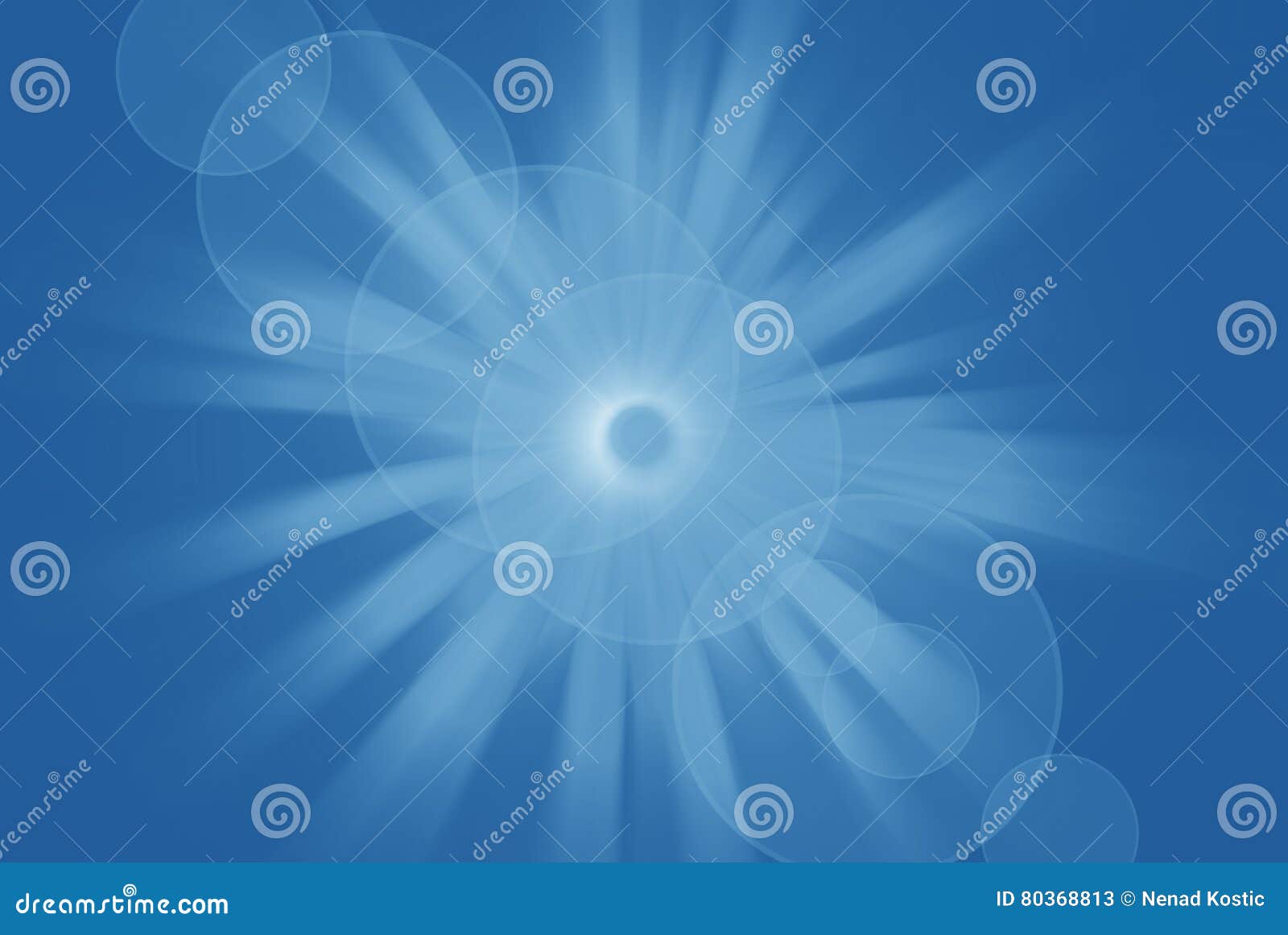 Bright Shining Sun With Lens Flare, Blue Abstract Background. Stock ...