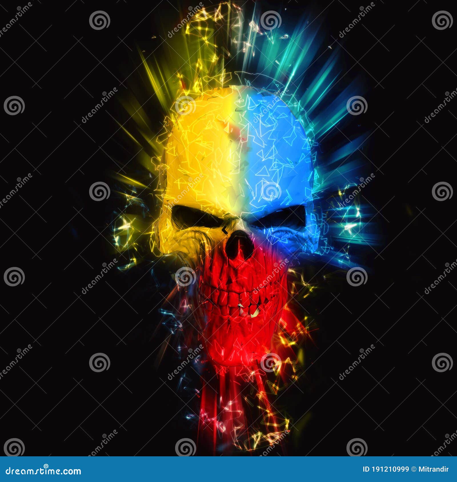 Bright Shiny Colorful Angry Skull Stock Illustration - Illustration of ...