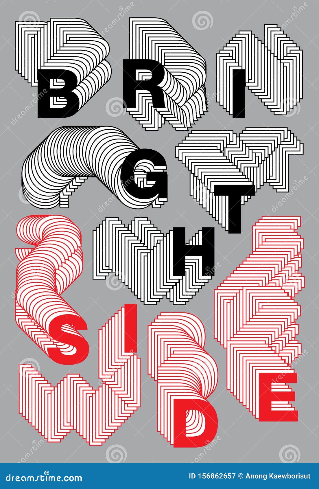 Bright Side, Layered Alphabet Stock Vector - Illustration of layered ...