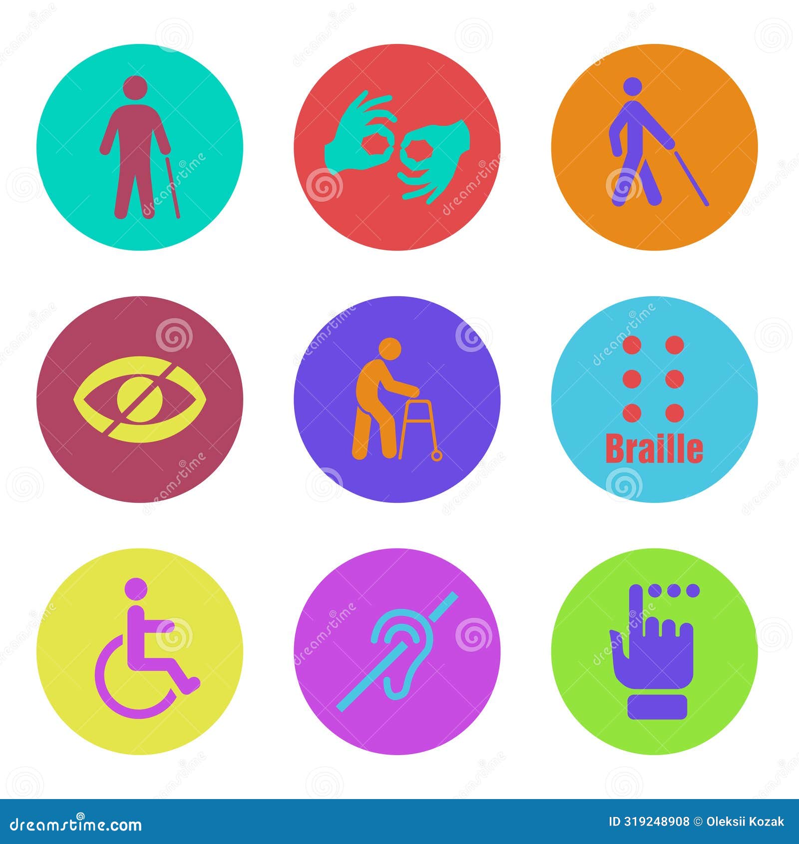 Bright Signs for People with Special Needs. Set of Disability Icons ...