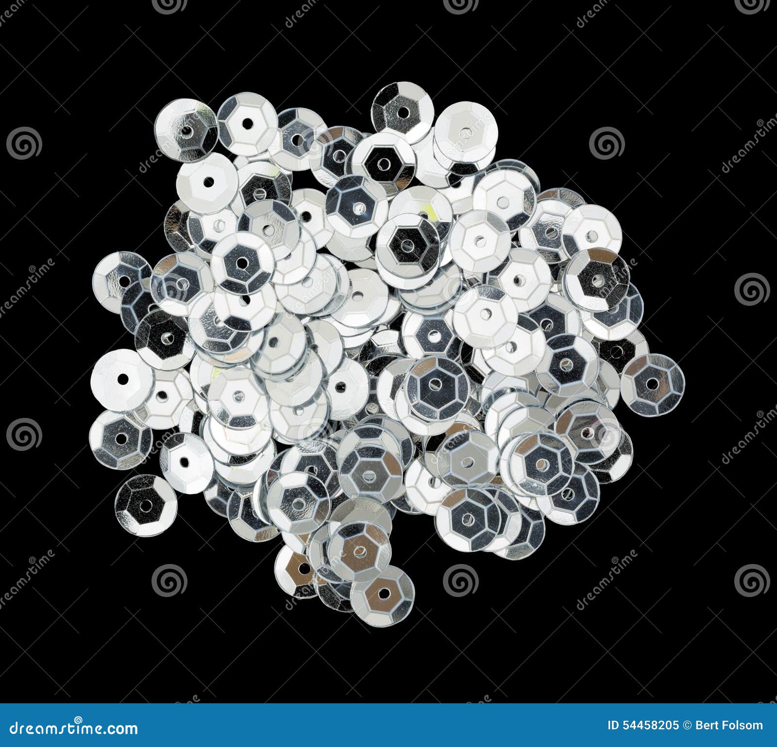 Bright Silver Metallic Sequins On A Black Background. Stock Image ...