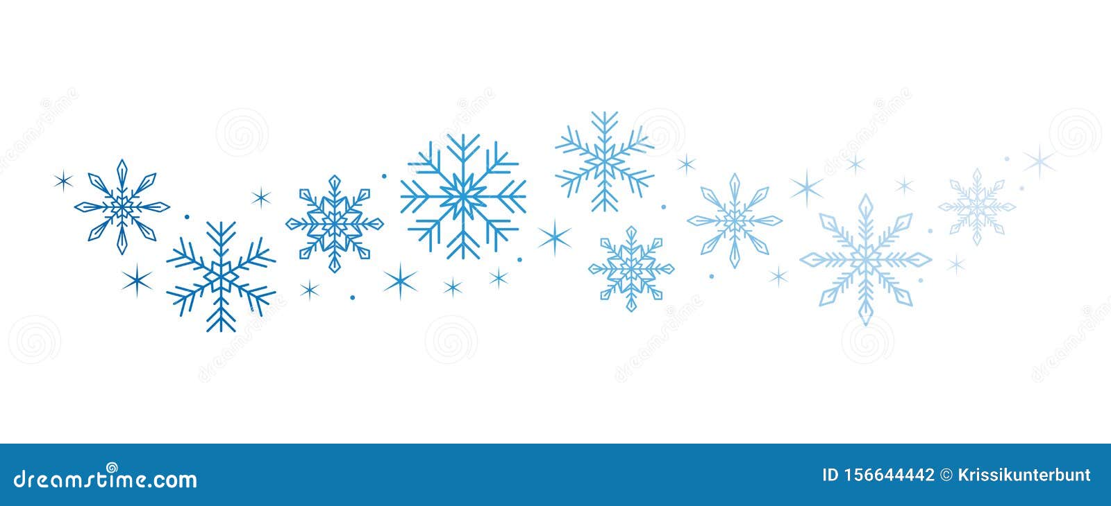 Bright Snowflake and Stars Border Isolated on White Background Stock ...