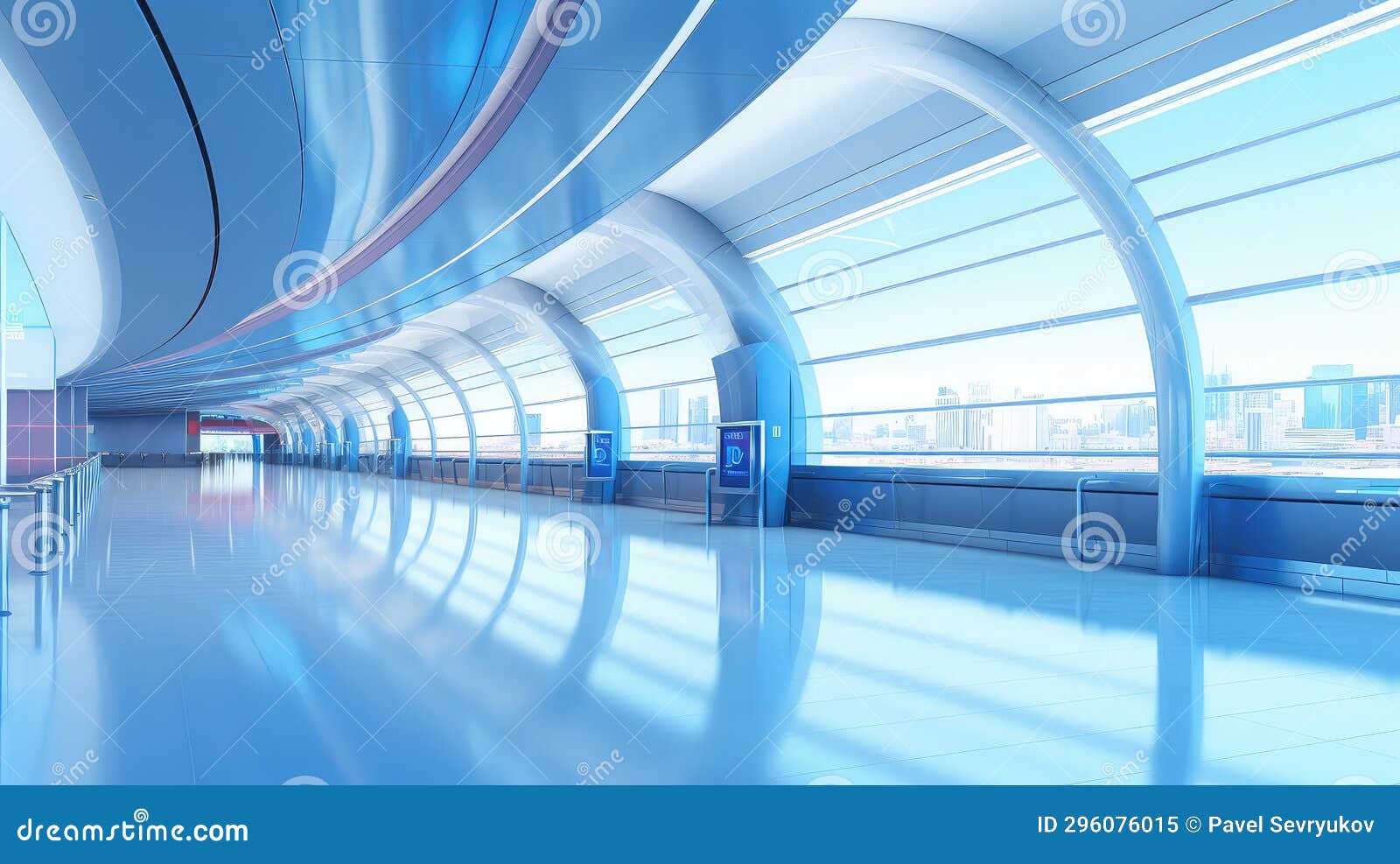 Clean Corridor Leading To Closed Doors. Digital Illustration Of School ...