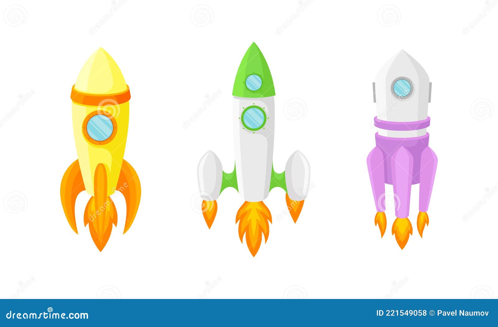 Bright Space Rocket Launching or Starting Up Vector Set Stock Vector ...