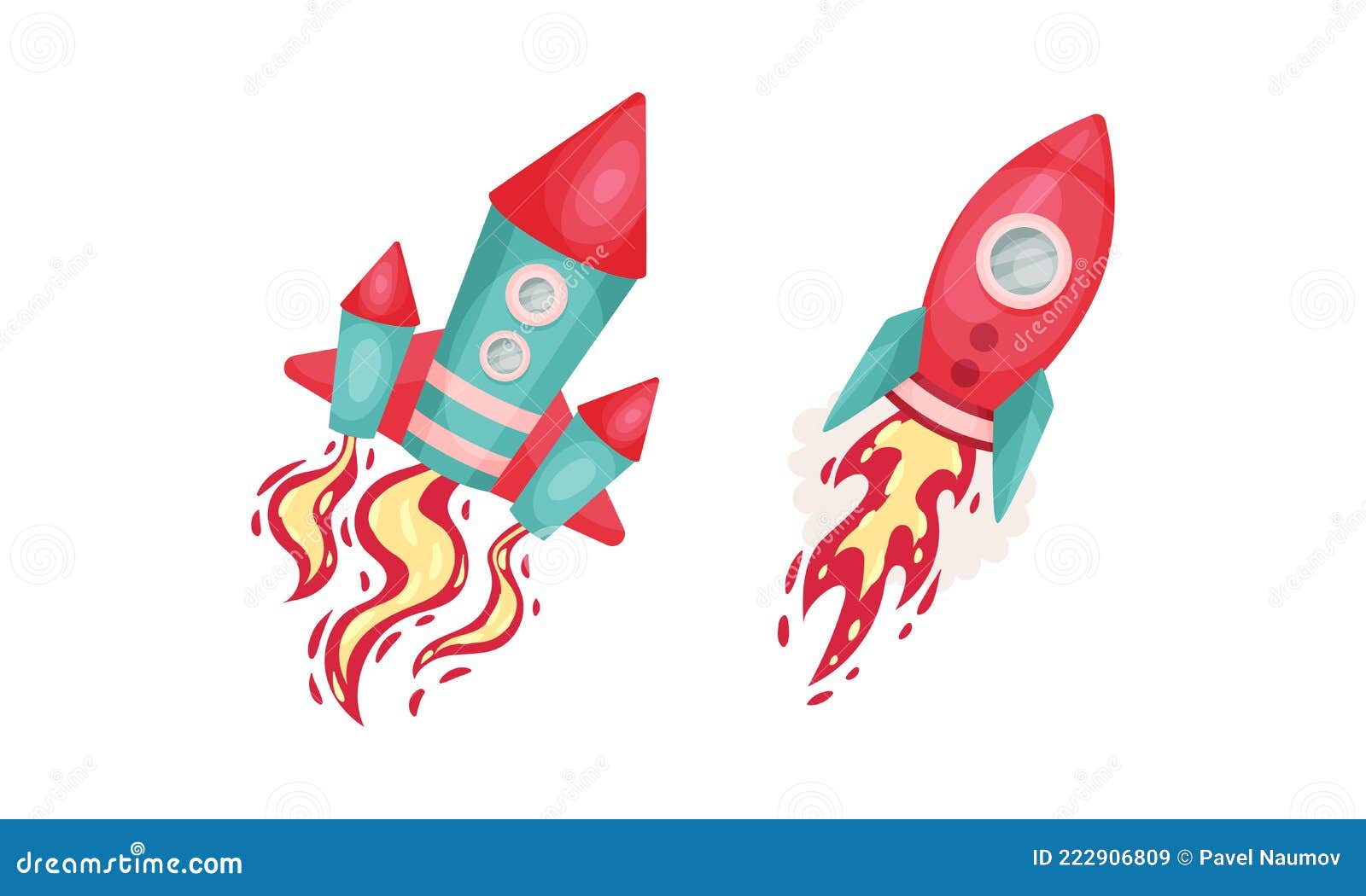 Bright Space Rocket with Reactive Booster Vector Set Stock Vector ...