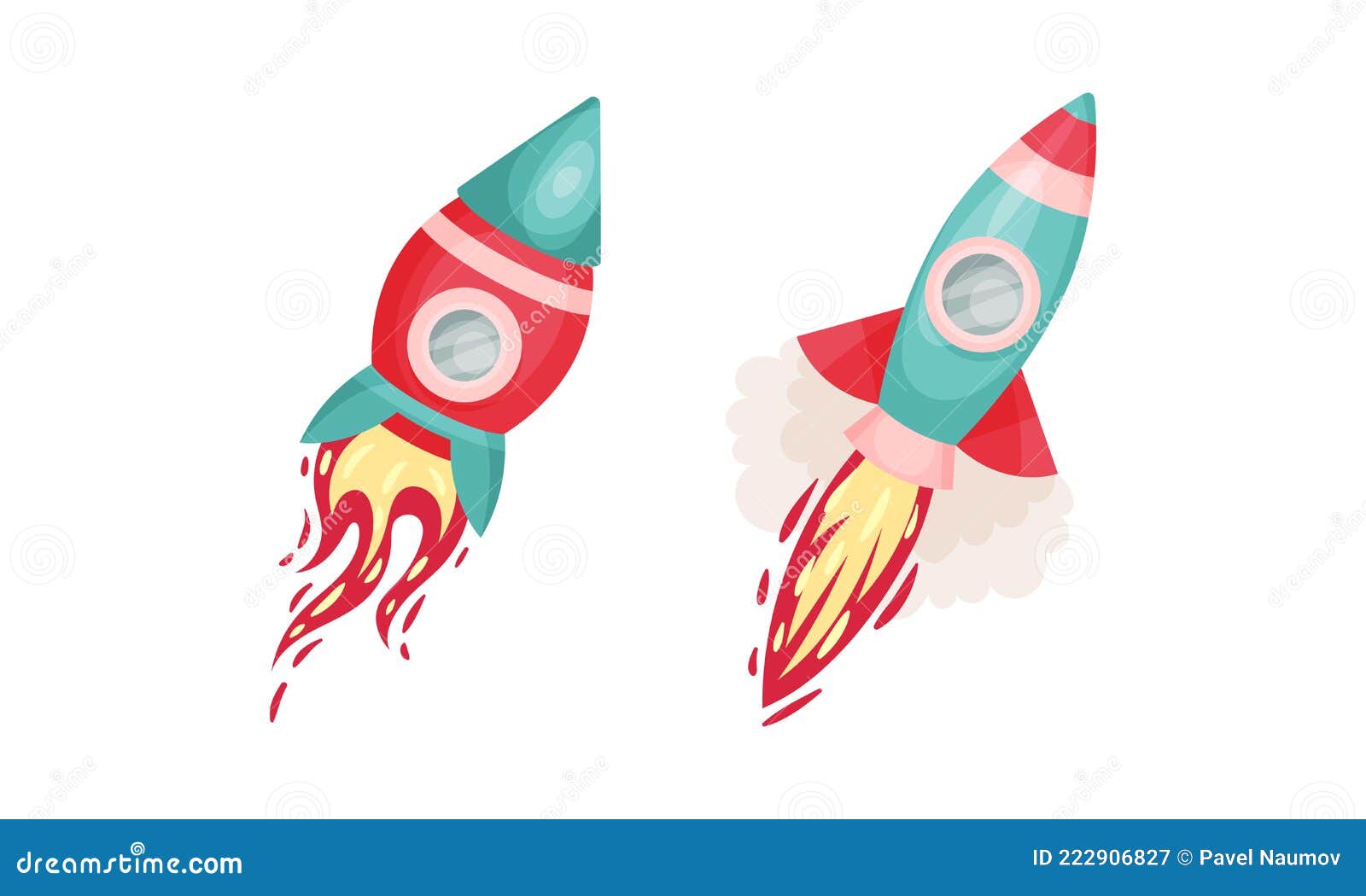 Bright Space Rocket with Reactive Booster Vector Set Stock Vector ...